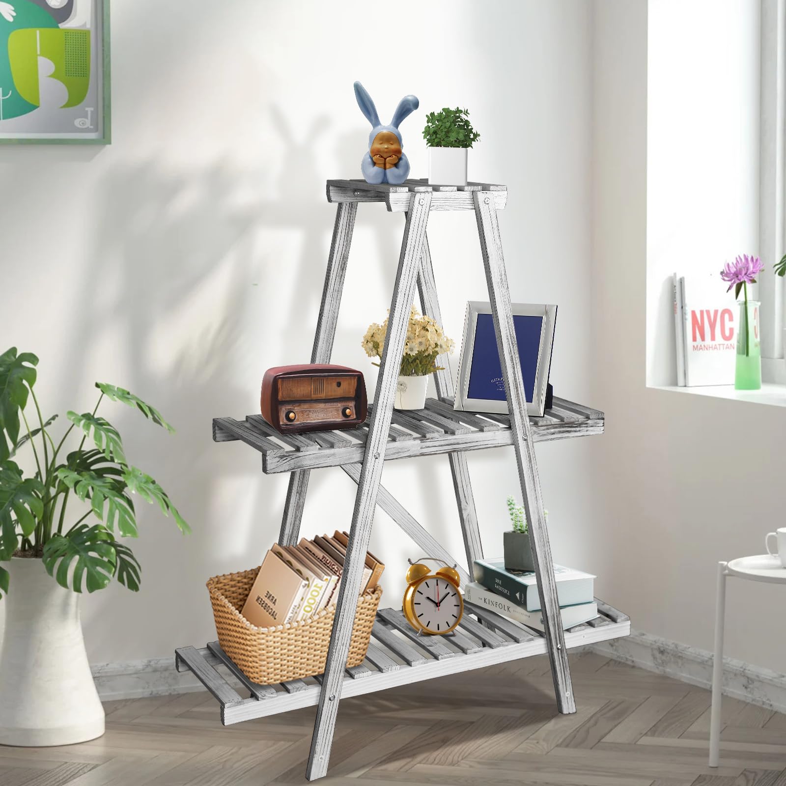 Snapklik.com : 3 Tier Ladder Shelf, Plant Shelf Ladder Shelves, Ladder ...