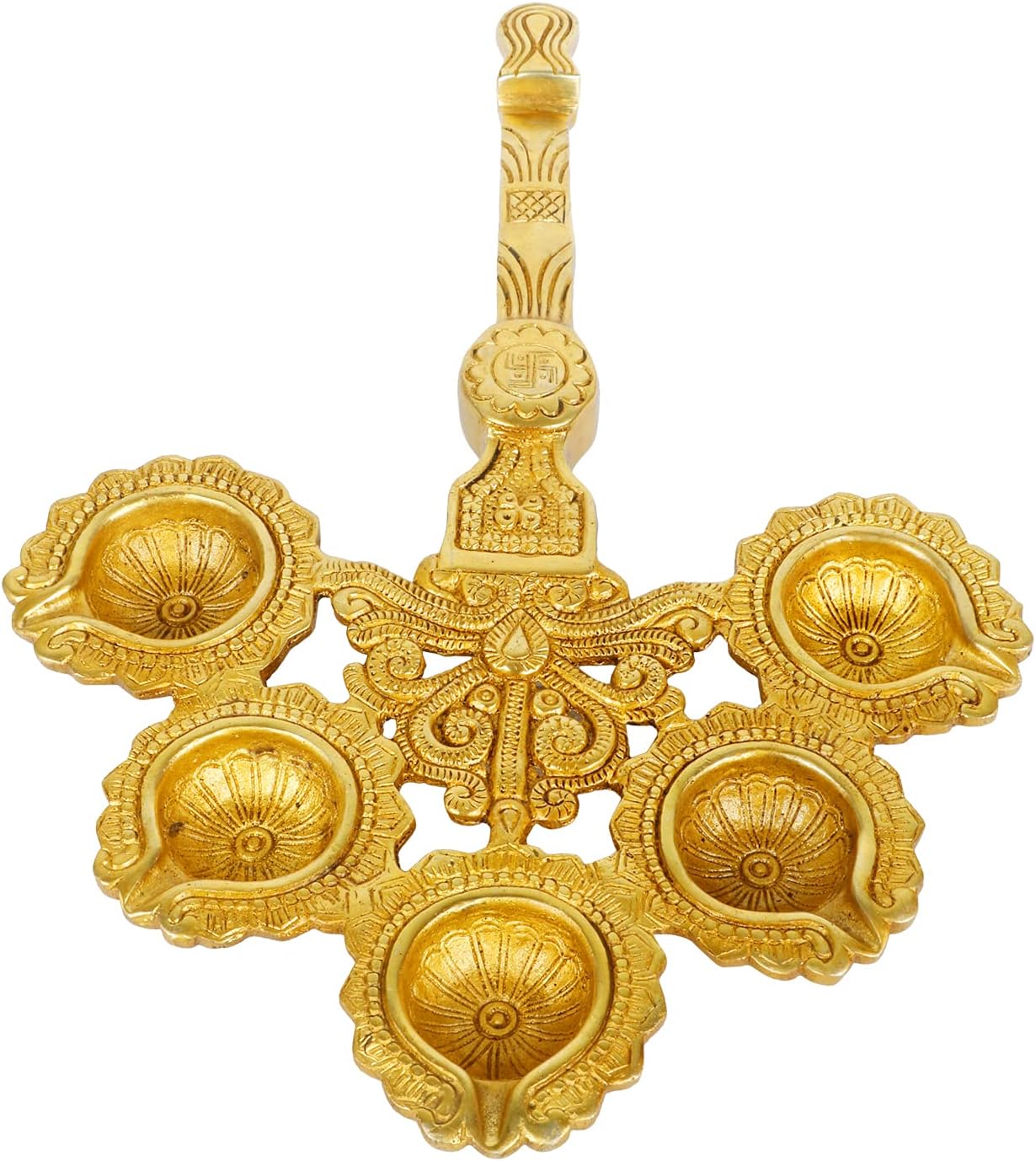 Buy Bhimonee Decor Pure Brass Panch Aarti Deep | Traditional Pooja Diya ...