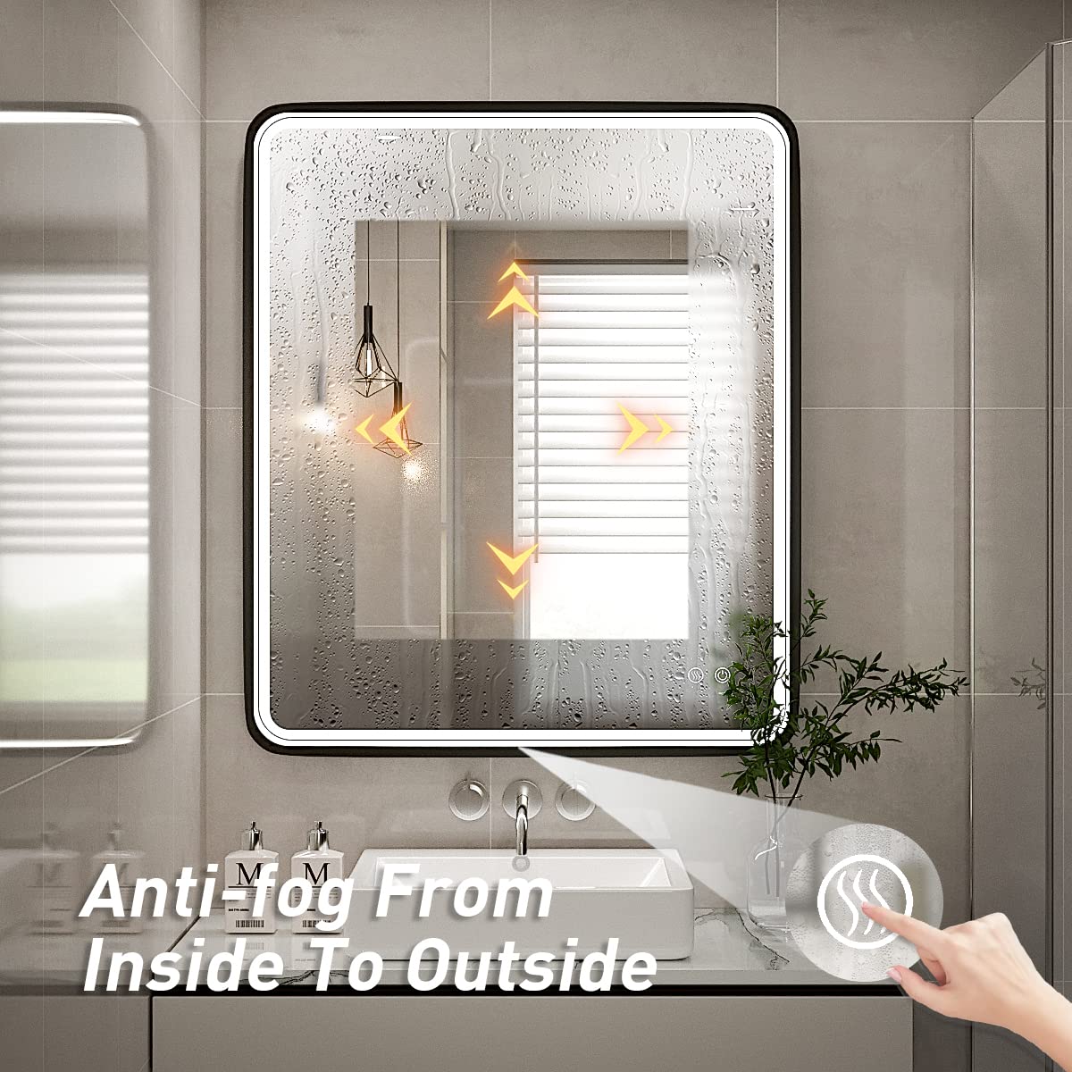 FTOTI 30X36 Inch LED Mirror for Bathroom,Black Metal Frame Lighted ...