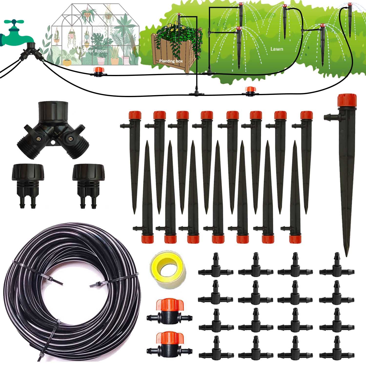 Amazon.com : Drip Irrigation Kit 65.5 Feet, 1/4 Pipe Automatic Garden ...