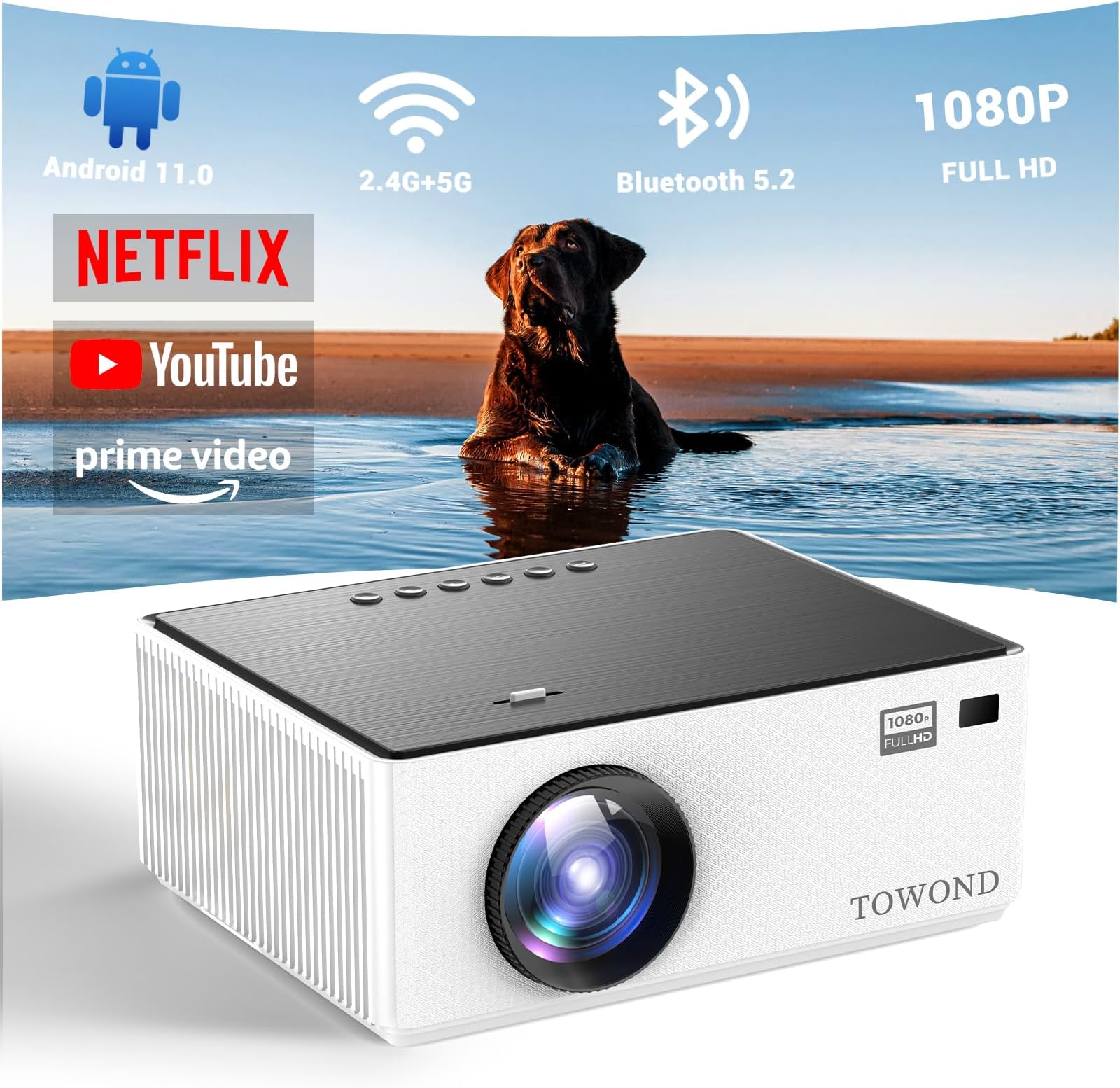 Amazon.com: Mini Projector with Android TV 11.0, Towond Smart Projector ...