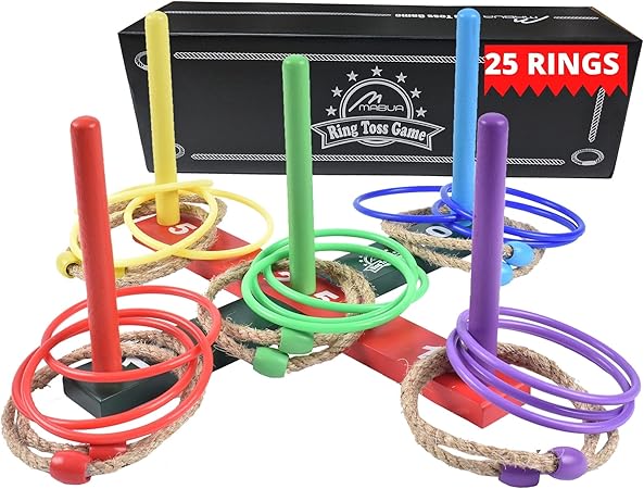 Amazon.com: MABUA Ring Toss Game for Outdoor - 25 Ropes, 5 Pegs,1 Carry ...