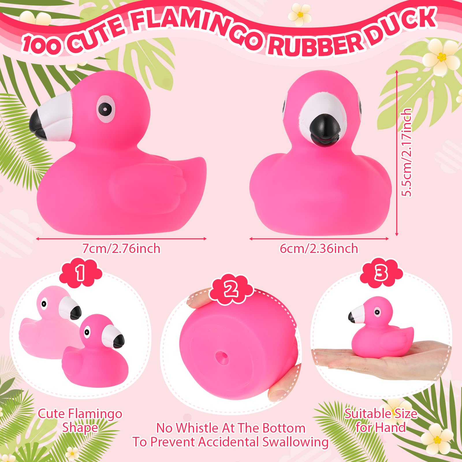 Snapklik.com : Jerify 48 Pcs Flamingo Rubber Duck Bulk Rose Pink Light ...