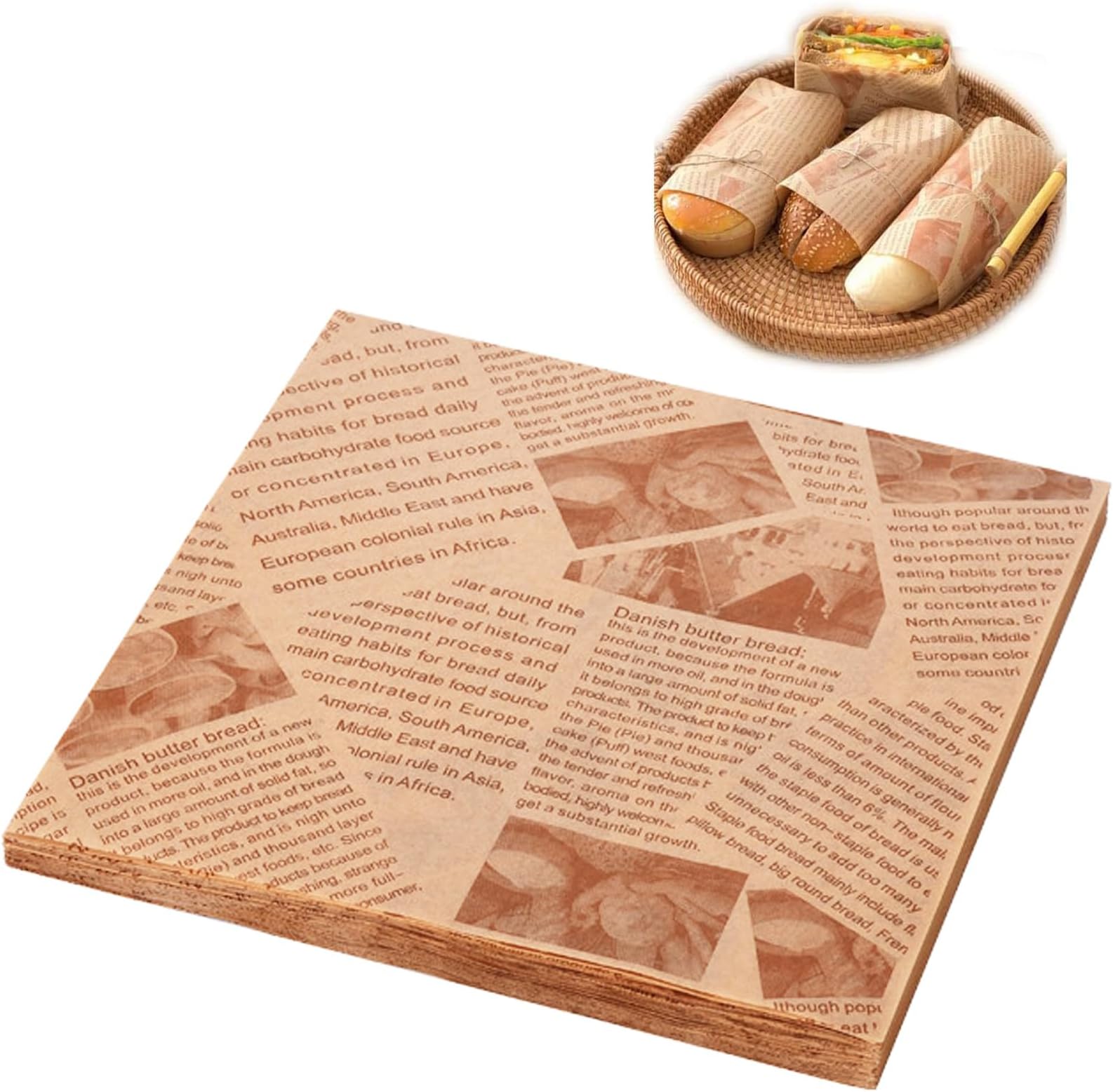 Greaseproof Paper Sheets, 100 Pcs Food Burger Paper Wrapping Sheets ...