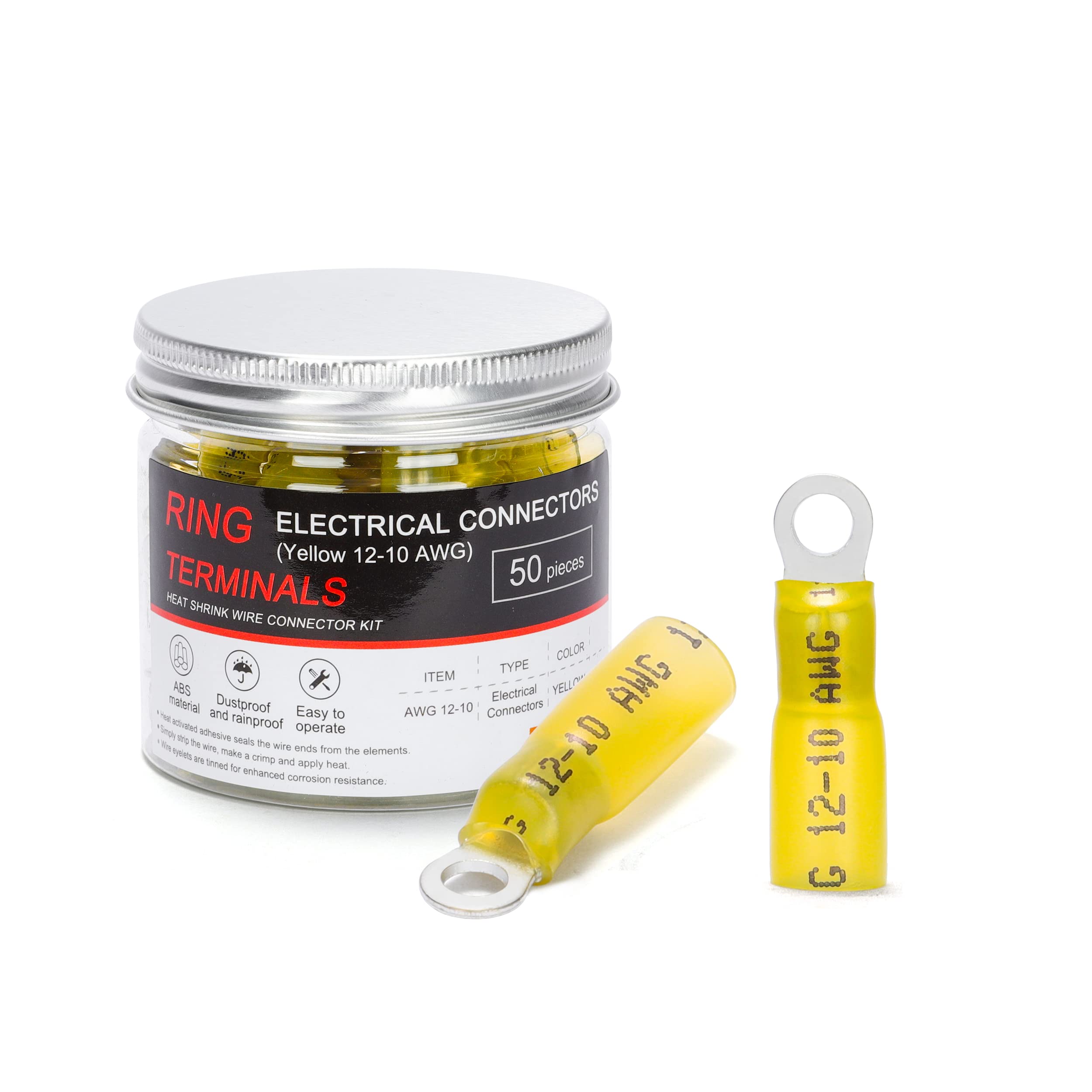 Snapklik.com : 50 PCS Ring Terminals #8 Yellow 12-10 AWG - M4 ...