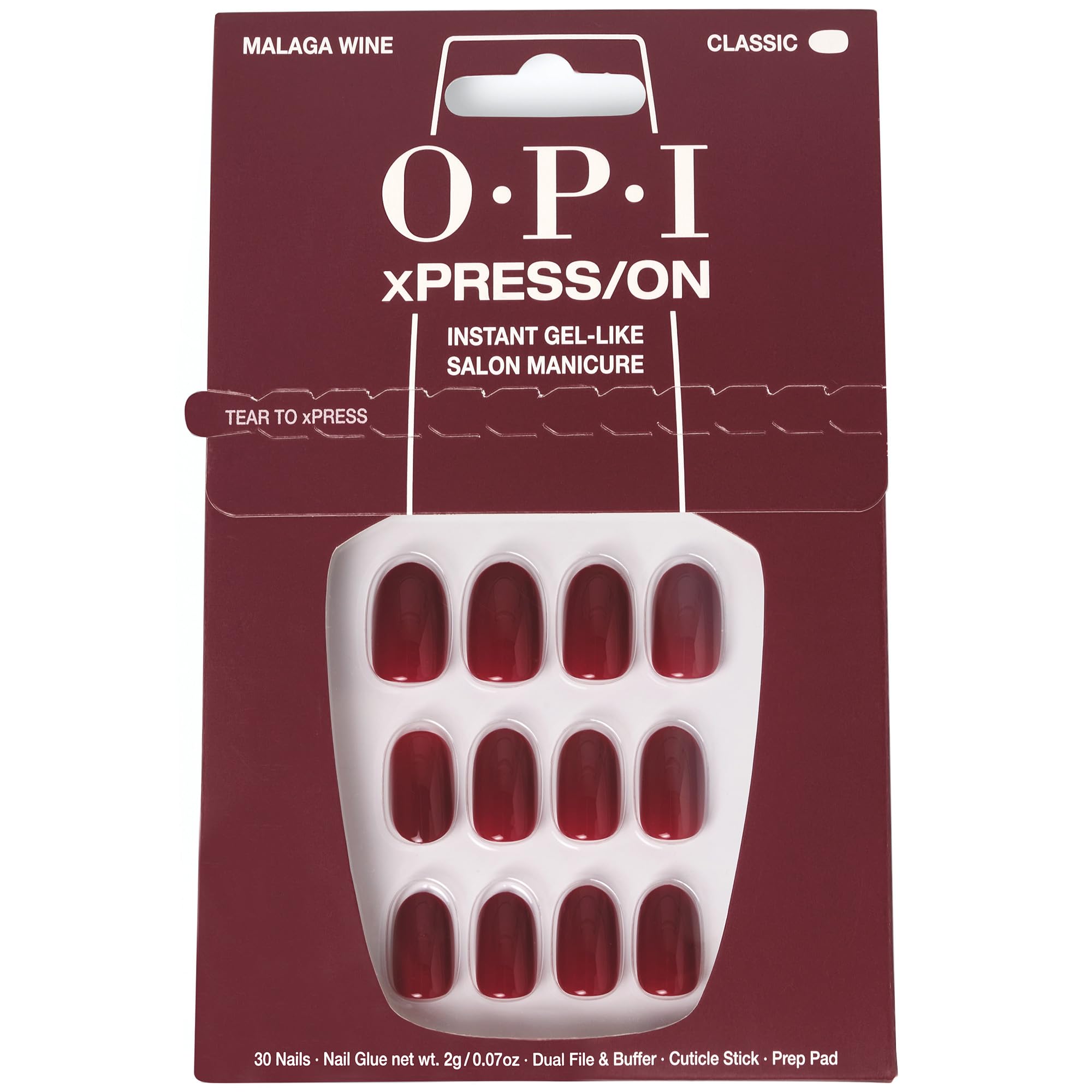 Amazon.com: OPI xPRESS/ON Malaga Wine | Dark Red Short Round Press On ...