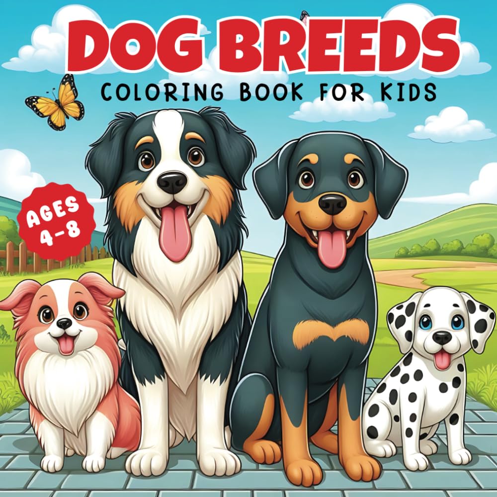 dog breeds coloring book for kids ages 4-8: Easy and Bold Illustrations ...