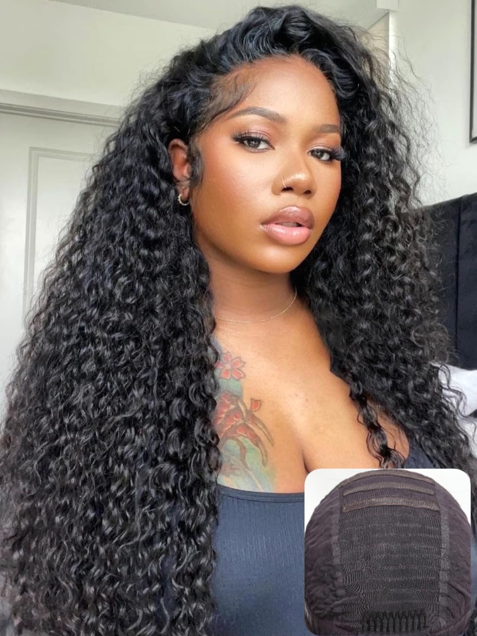 Amazon.com : UNICE No Slip Wig Black Water Wave 7x5 Lace Front Wigs Human Hair Flexible Mesh Cap ...