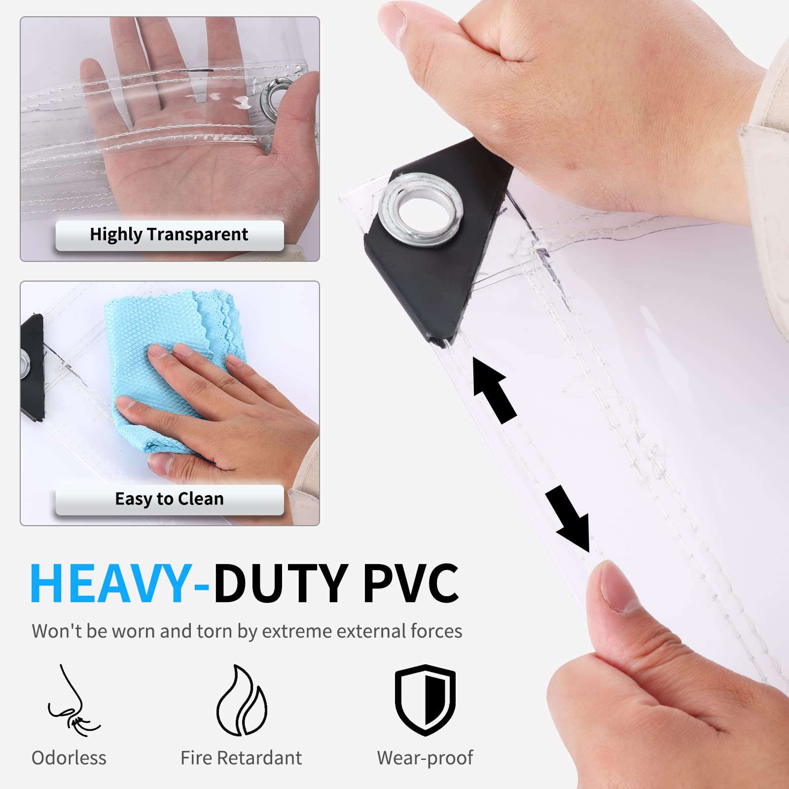 Clear Tarps 16' x 20', Heavy Duty PVC 20 Mil Thick Tarpaulin with Eyelets and 1 Rolls Ropes ...