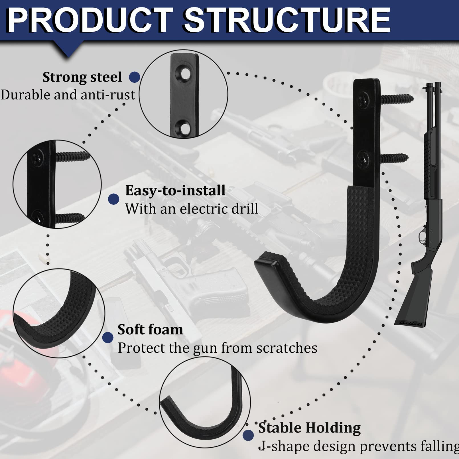 Snapklik.com : Gun Rack Storage Wall Mount Rifles Shotgun Hooks ...
