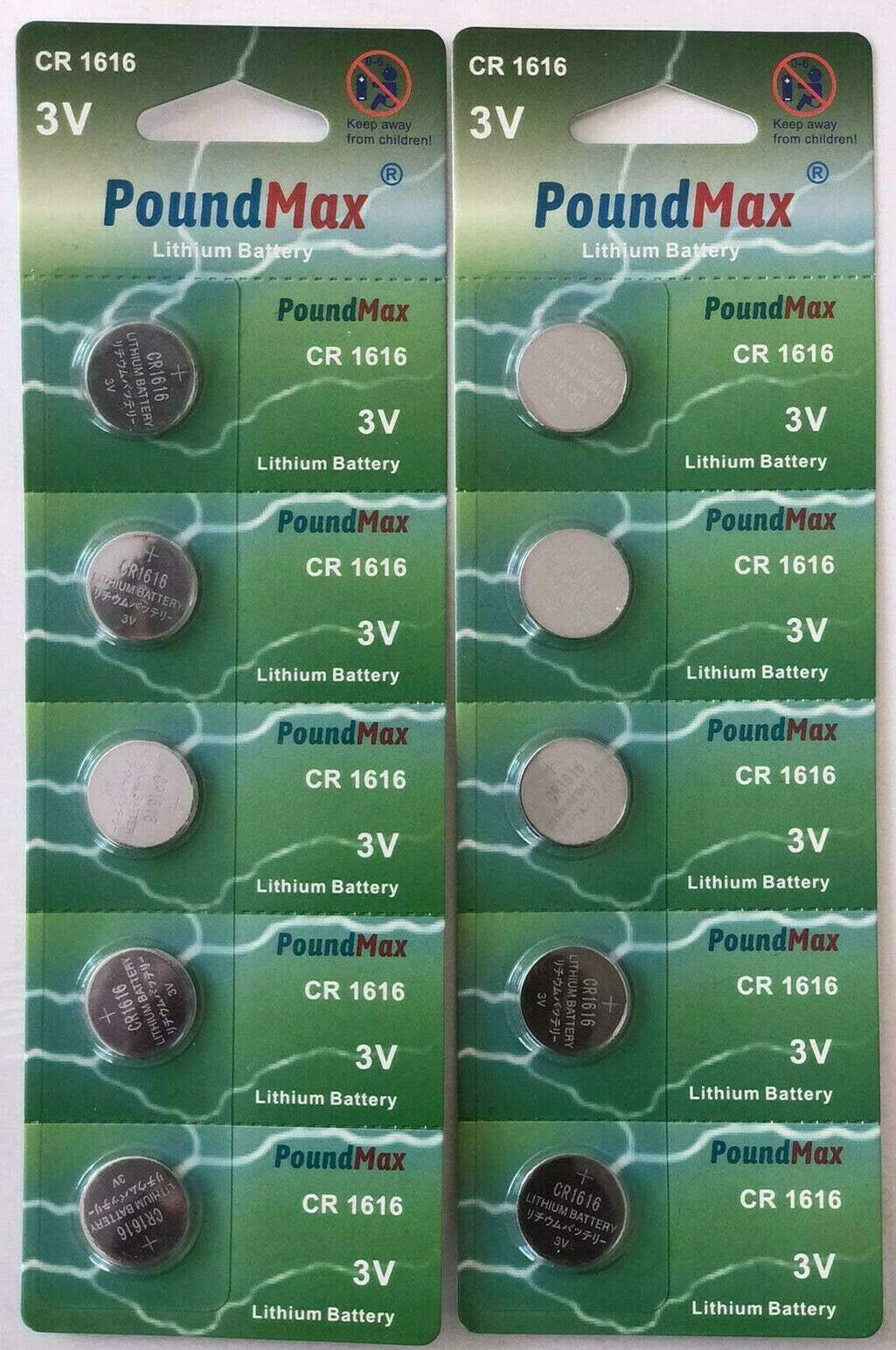 5 x PoundMax 1616 CR1616 DL1616 3V Lithium Coin Cell Batteries: Amazon ...