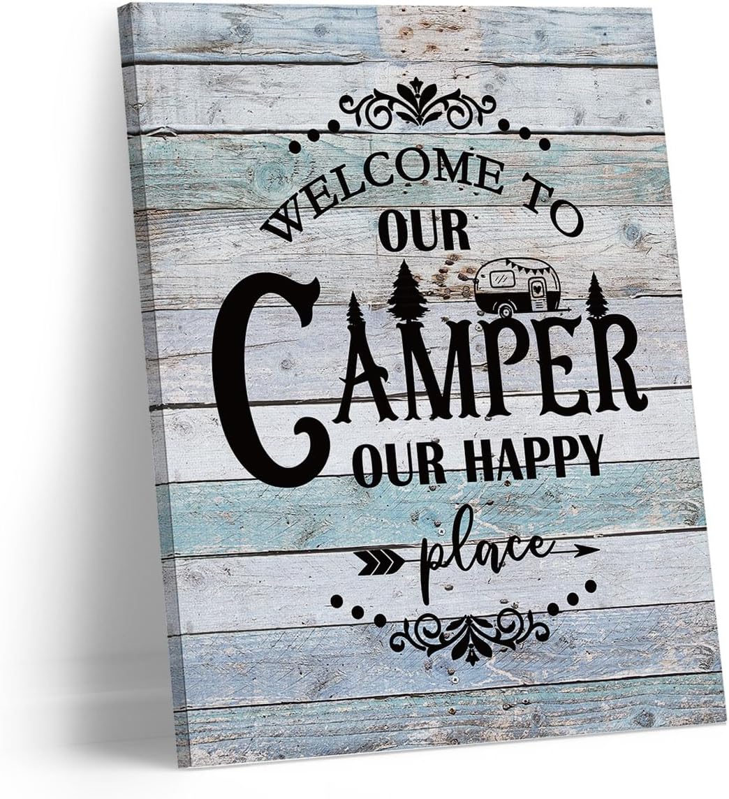 Amazon.com: Welcome to Our Camper Our Happy Place Canvas Wall Art ...