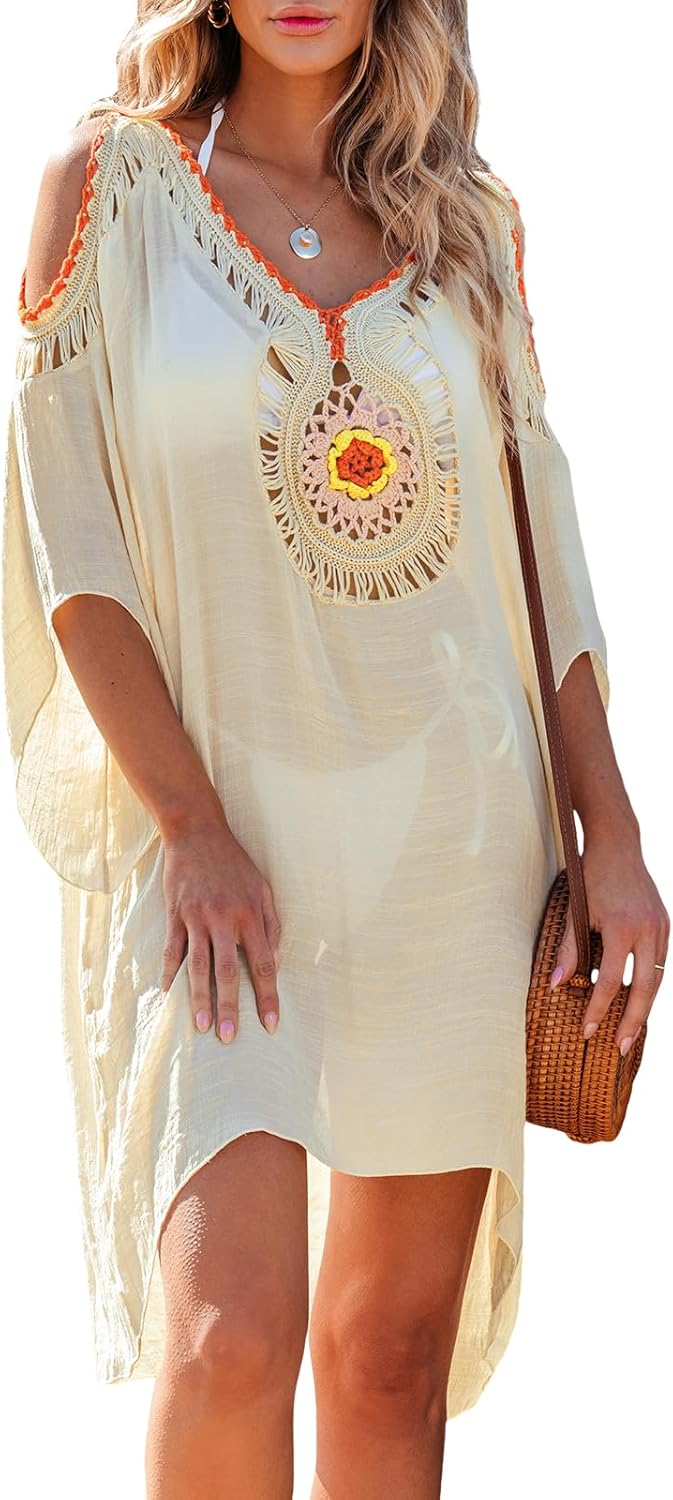 CUPSHE Women's Swimsuit Cover Up Crochet Cold Shoulder Beach Coverups ...