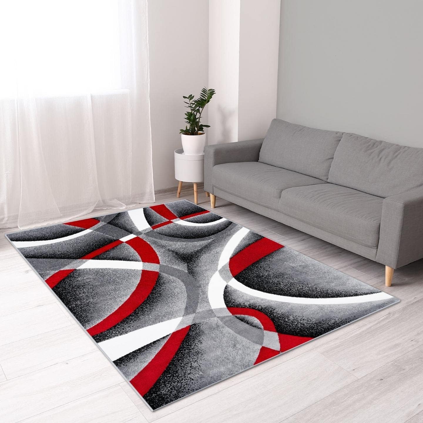 Amazon.com: Luxe Weavers Gray Black Red White Geometric Swirls 9'0 x 12 ...