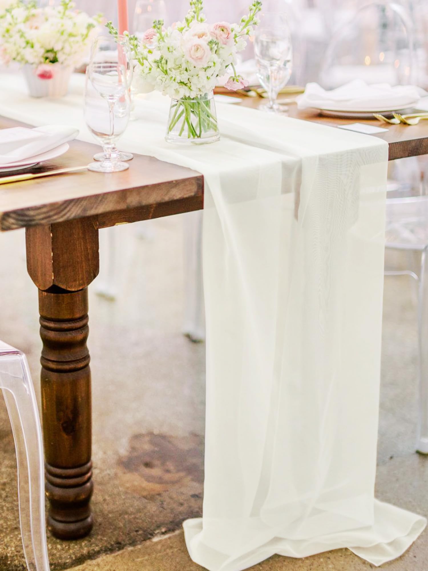 Amazon.com: BESBESME Beige Chiffon Table Runner 5 PCS,Large Table ...
