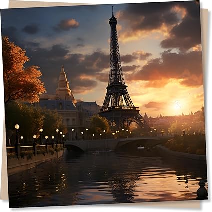 Amazon.com : Paris Eiffel Tower Blank Greetings Card - Beautiful Blank ...
