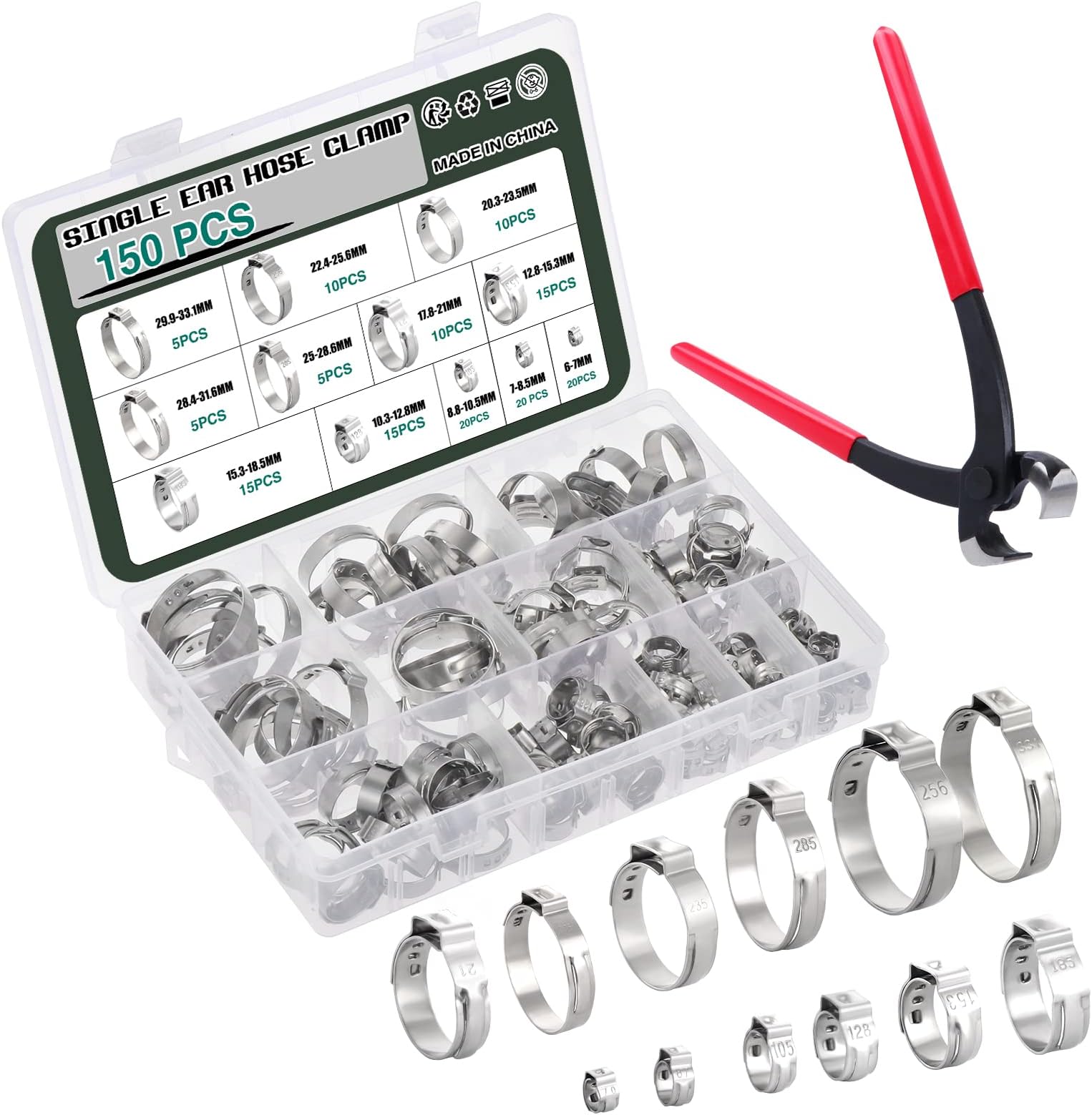 Knpwer 150 Pcs Colliers de Serrage à Oreille Unique,Acier Inoxydable ...