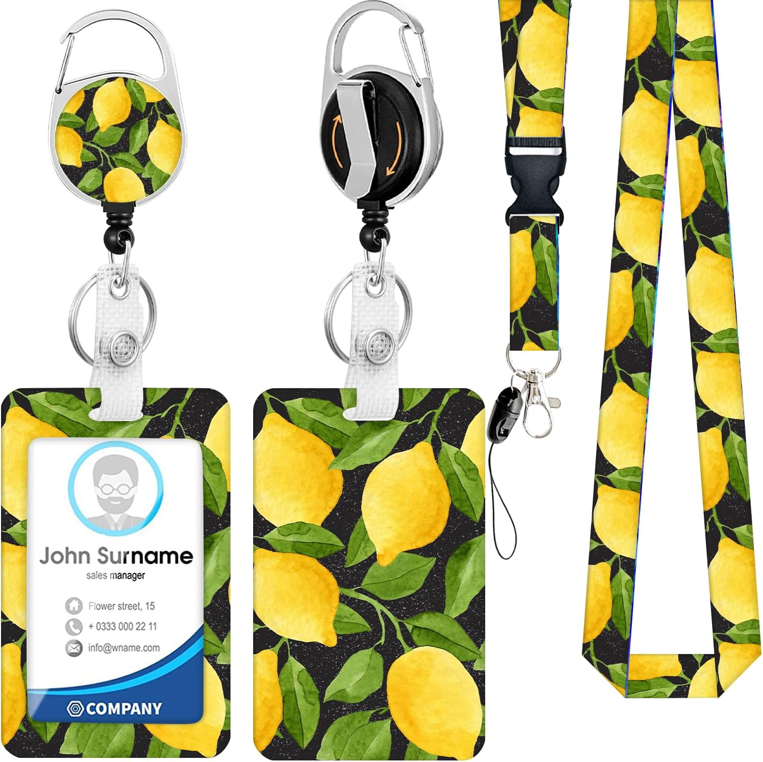 Amazon.com : BUDUOZHI Lanyard with ID Holder Lemon Badge Holder with ...