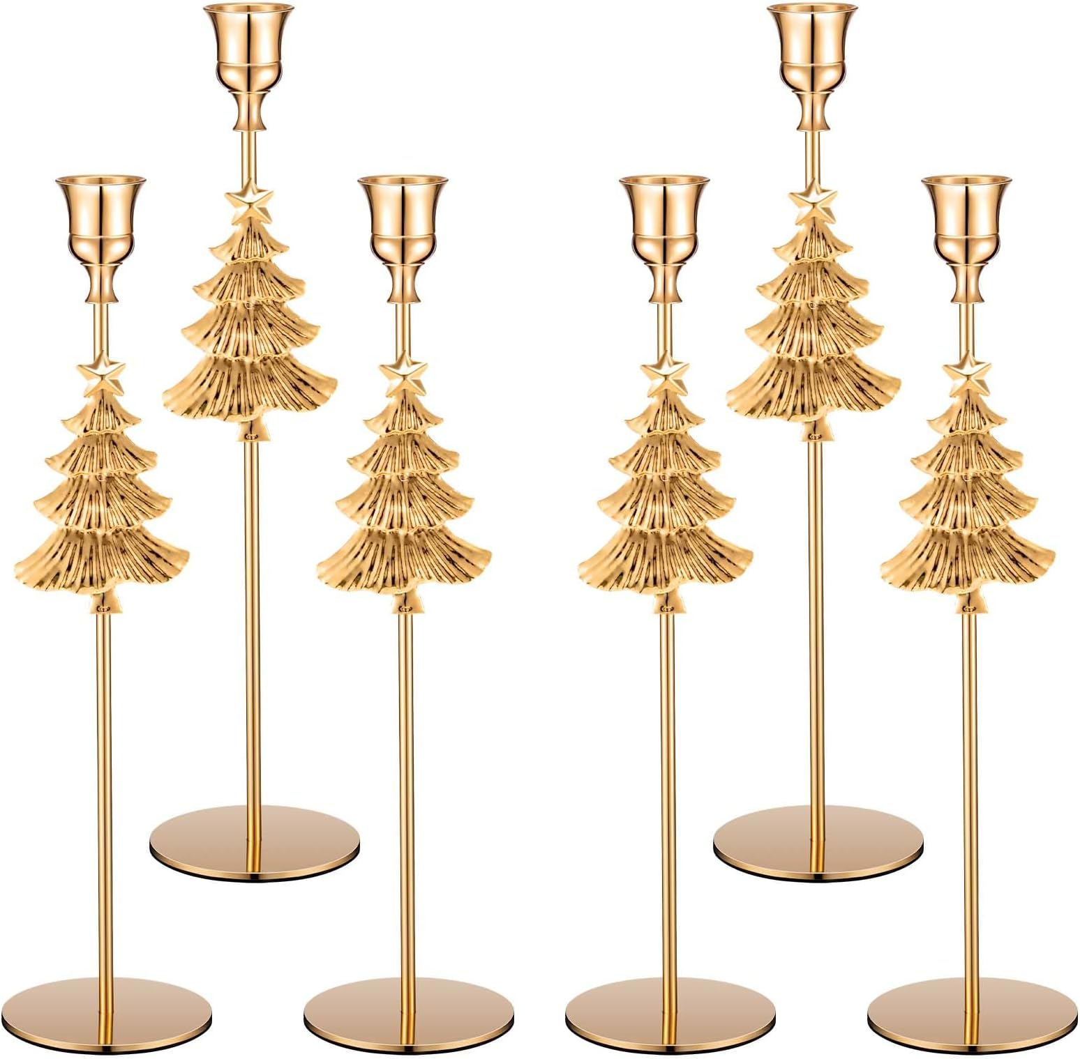 Amazon.com: Ziliny 6 Pcs Christmas Tree Candlestick Holders Metal ...