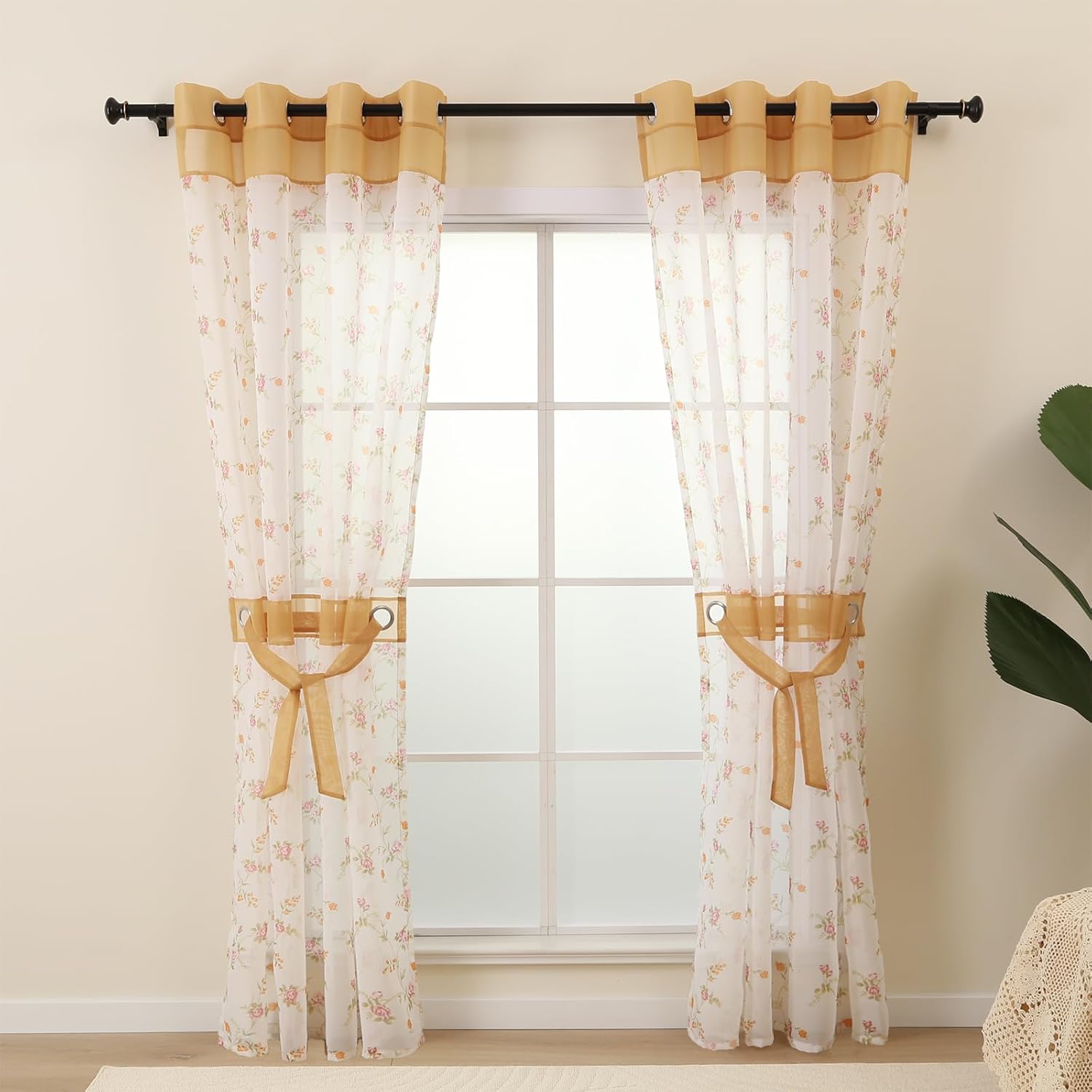 Amazon.com: L.Z.E Floral Sheer Curtains for Living Room 84 Inches Long ...