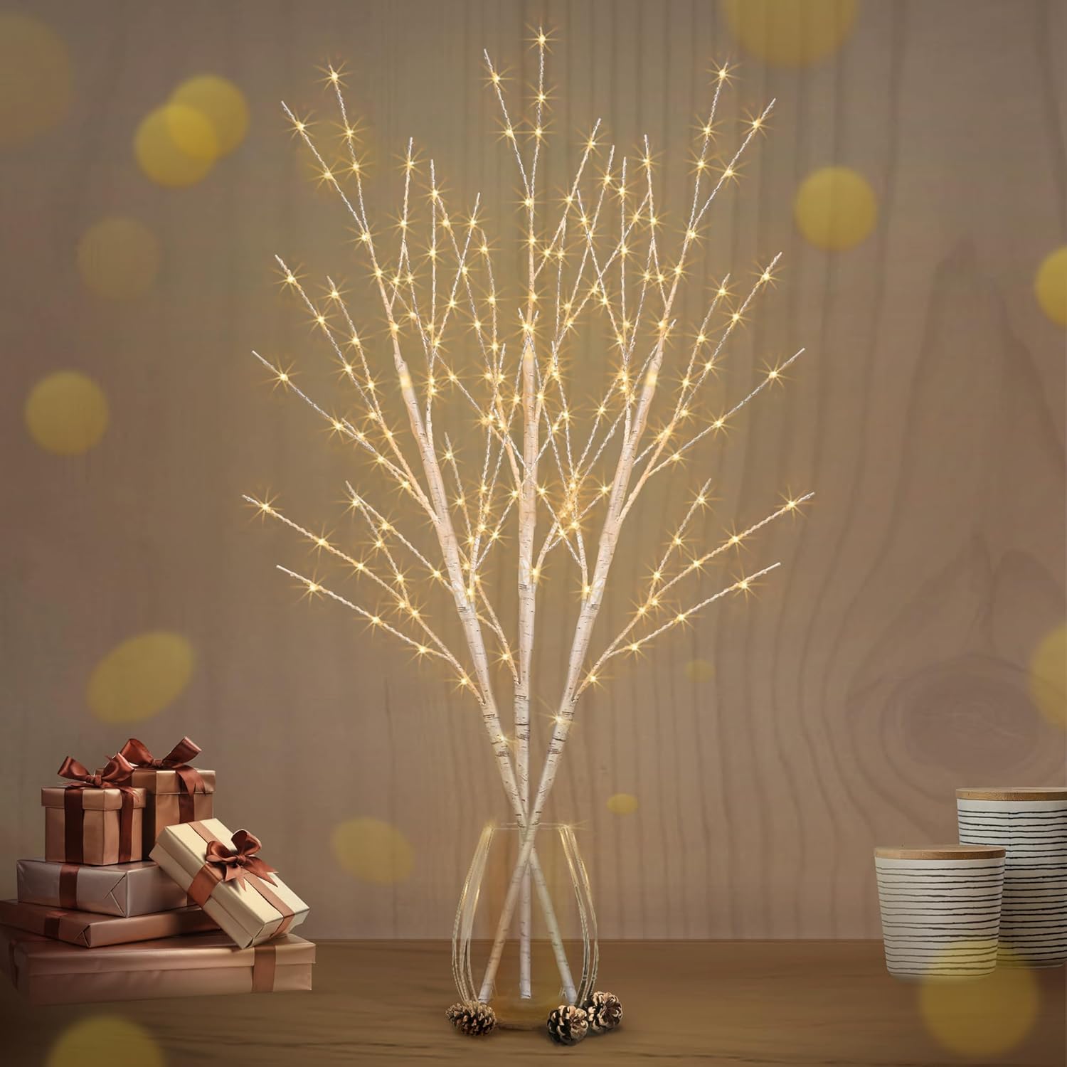 Amazon.com: CAMANTU Lighted White Birch Branches with Timer 33IN 180 ...
