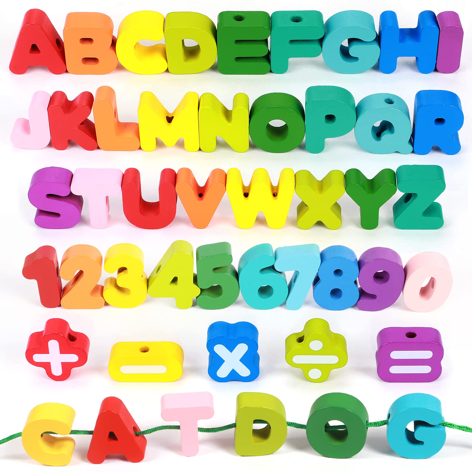 Buy Tacobear Lacing Beads Wooden Rainbow Threading Letters & Numbers ...