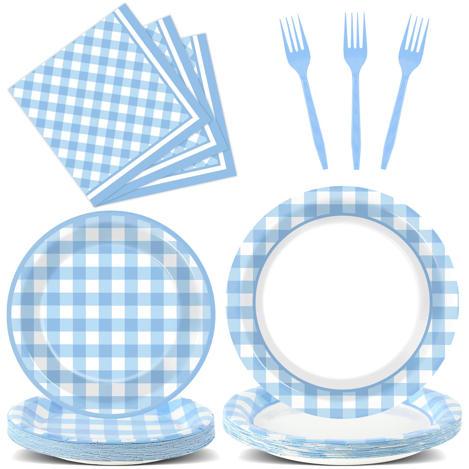 Amazon.com: 100PCS Checkered Plates and Napkins Blue and White Gingham ...