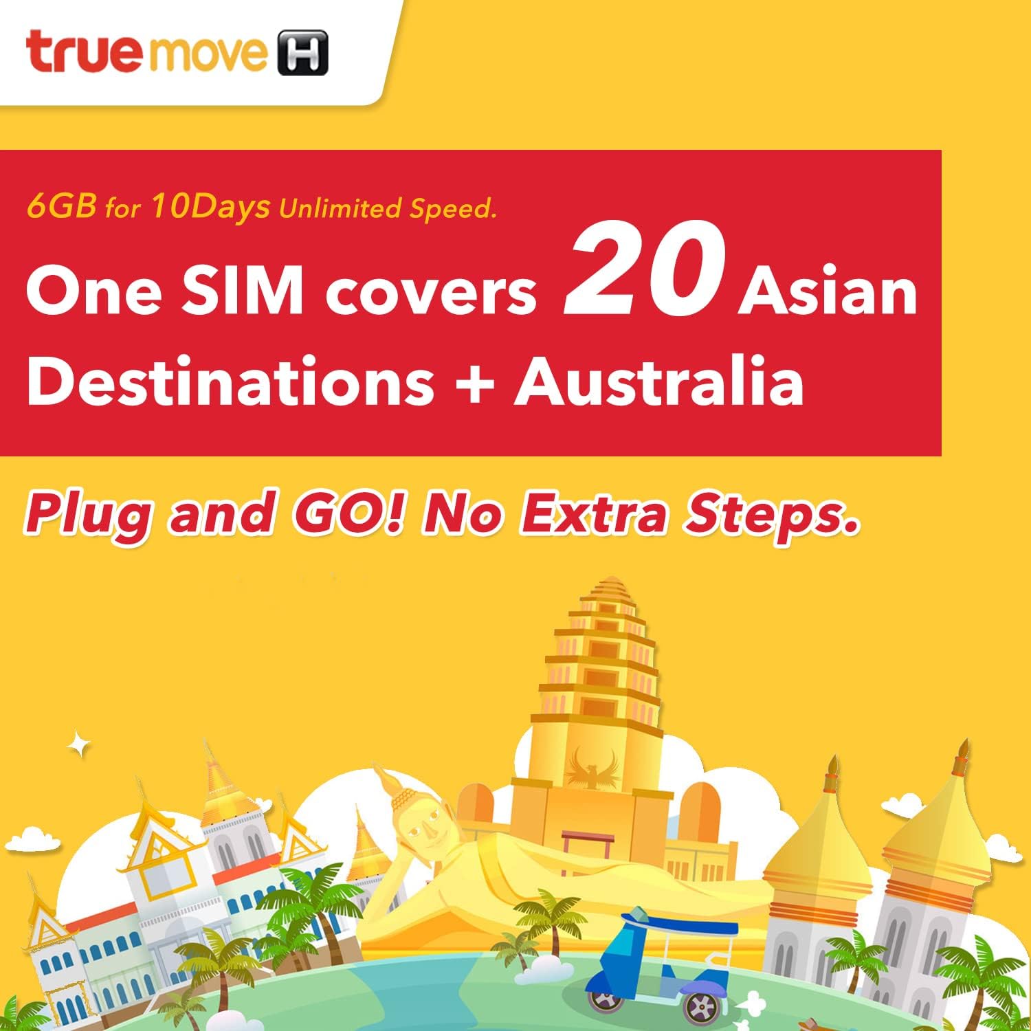 Truemove-H Travel Sim Asia 6 GB Non-stop internet for 10 days in ...