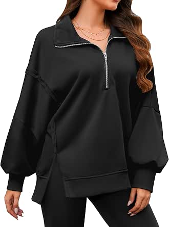 Amazon.com: TURAND Oversized Sweatshirt for Women Half Zip Reverse Seam ...