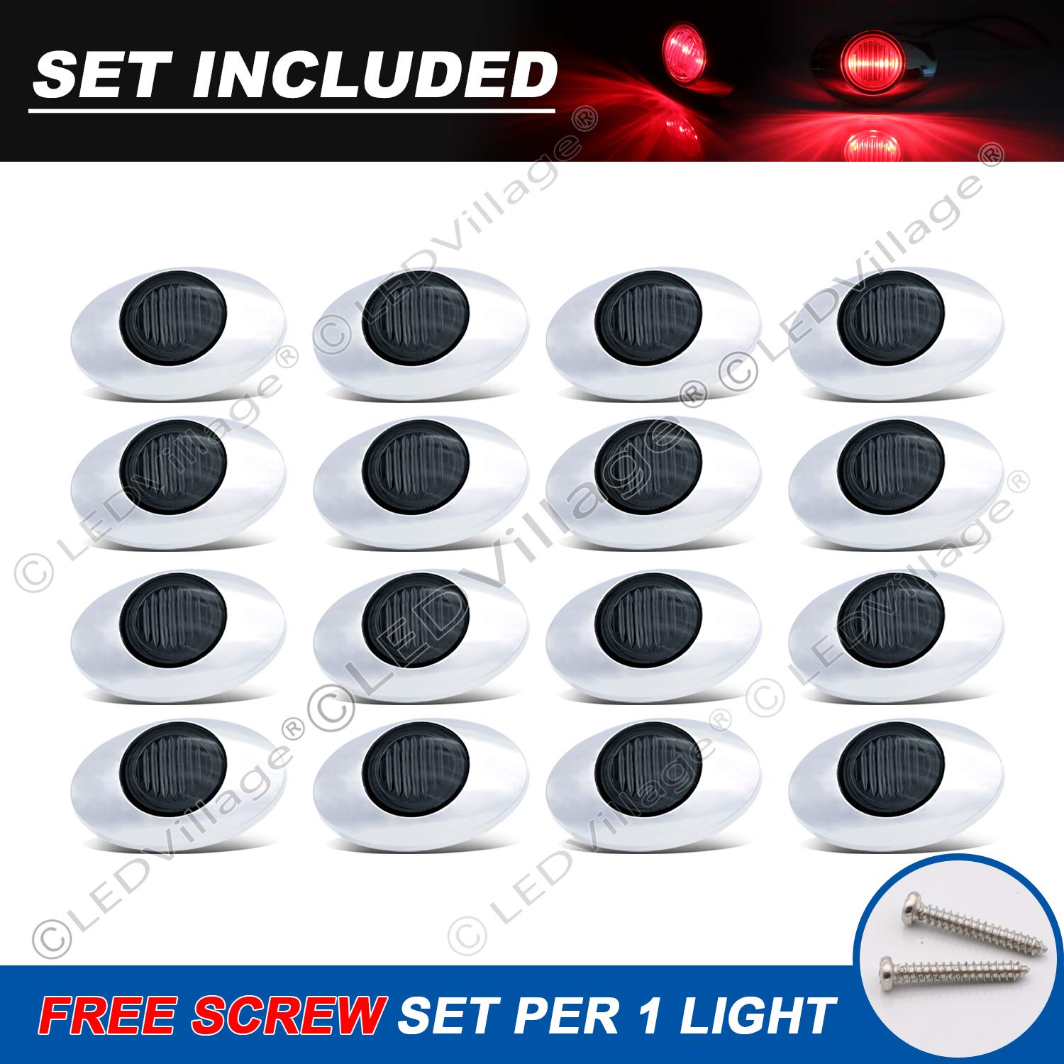 Snapklik.com : Ledvillage Pack Of 16 3 Inch Smoked Lens Red LED 3825 SMD