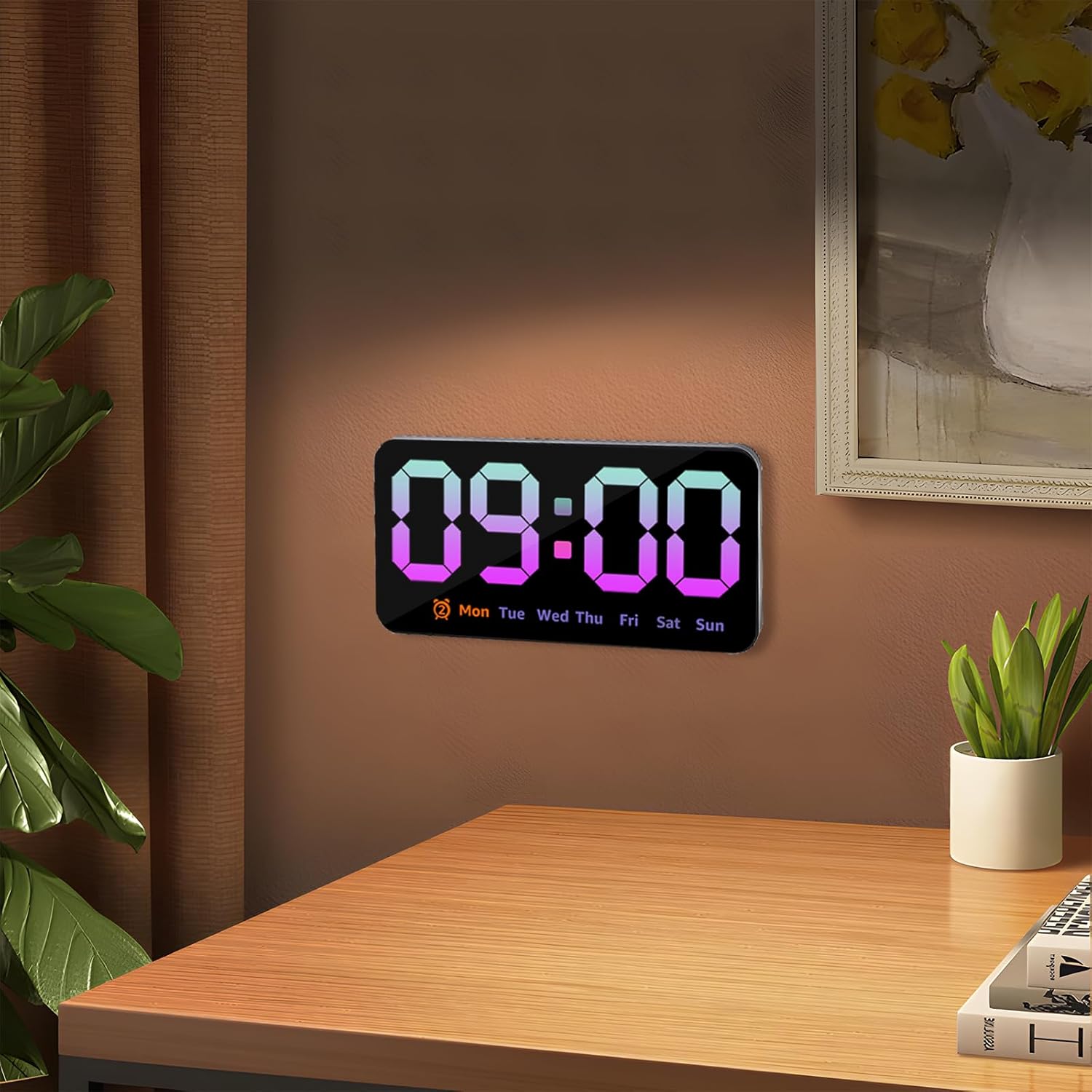 Digital Wall Clock 8.5 Inch Large Display LED Alarm Clock with Date ...