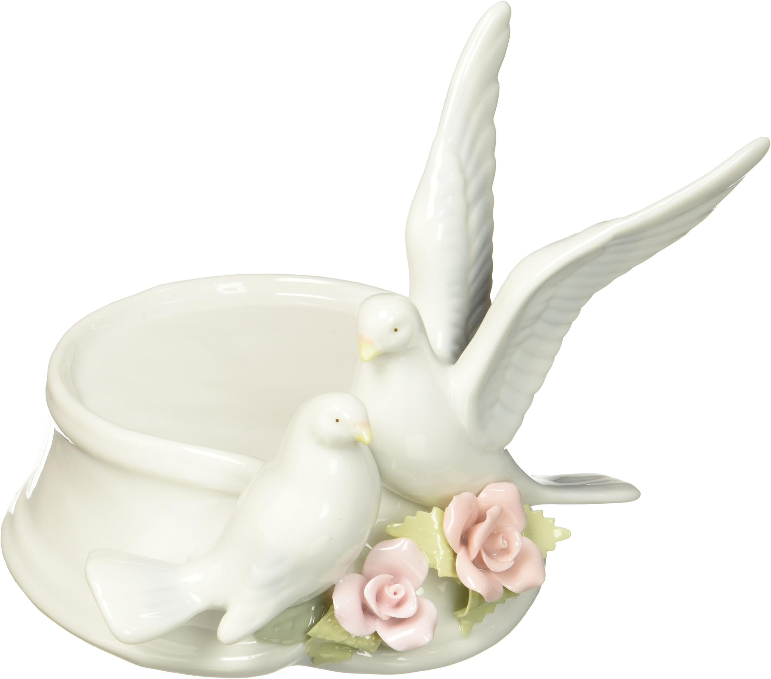 Amazon.com: Fine Porcelain Double Dove with Pink Rose Taper Candle ...
