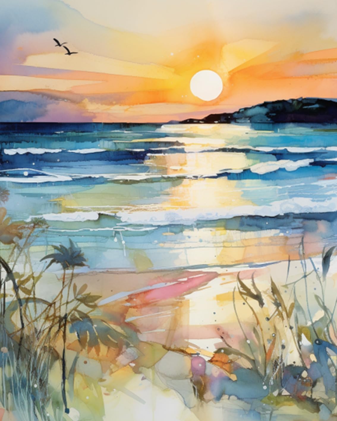 Amazon.com: Sunset Beach Sea Landscape Paint by Numbers Kits 16x20 inch ...