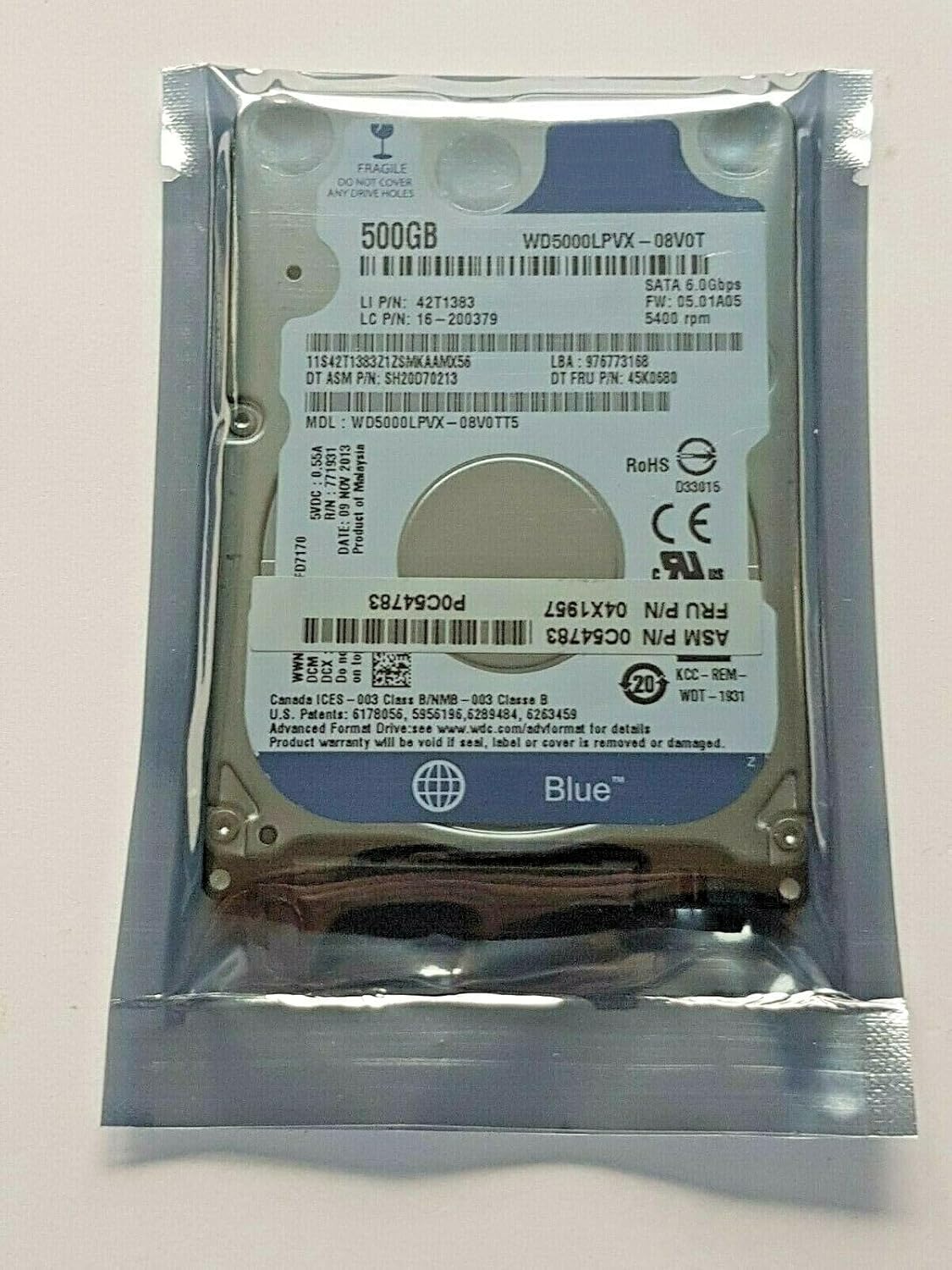 Amazon.com: 500 GB SATA WD5000LPVX-08V0TT5 5400rpm 8MB 2.5 Inch Hard ...