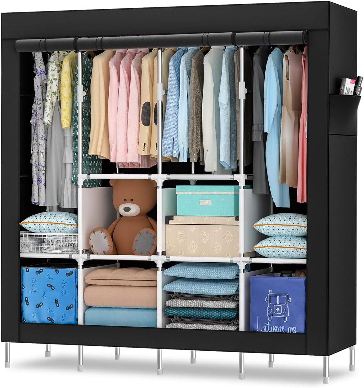 Mihoho Portable Wardrobe, 67 Inch Closet for Hanging Clothes, Metal ...