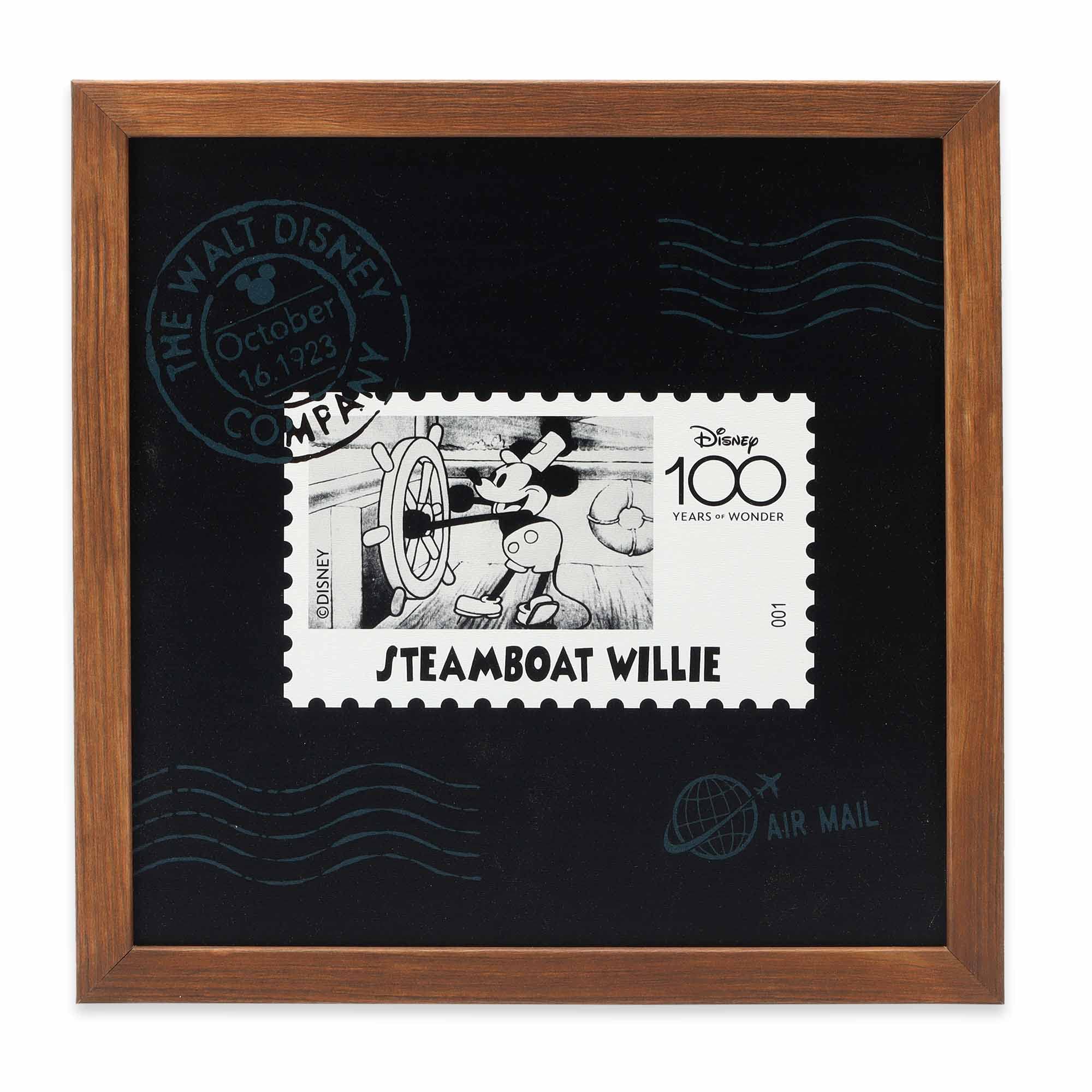 Amazon.com: Disney Steamboat Willie Stamp Framed Wood Wall Decor ...