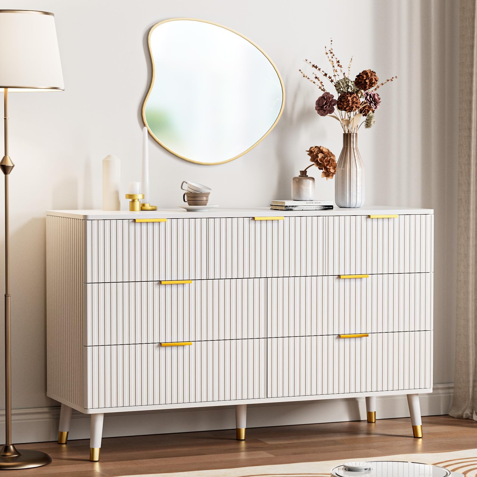 Amazon.com: HUAHUU Fluted 6 Drawers Dresser for Bedroom, Mid Century ...