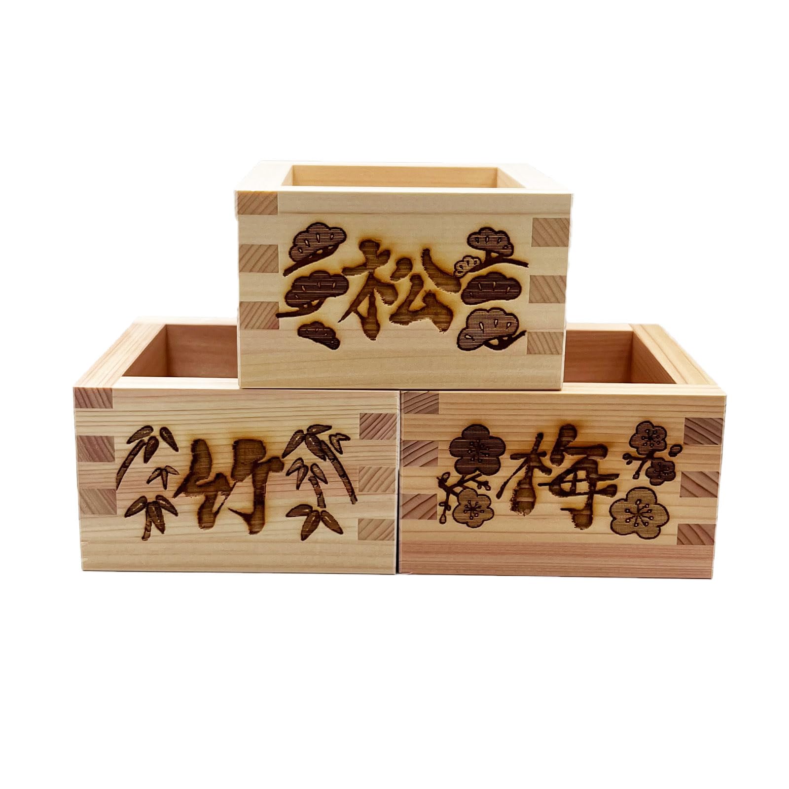 Amazon.com: TOKYO ART Japanese Wooden Sake Masu Cups (Set of 3) with ...