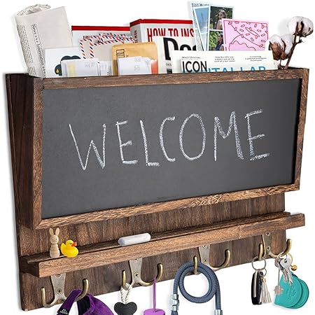 Amazon.com: QUSTIOS Mail Organizer Wall Mount with 3 Double Key Hooks ...