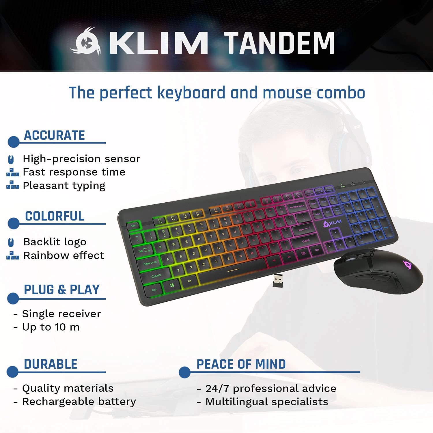 Snapklik.com : KLIM Tandem Wireless Gaming Keyboard & Mouse Combo - New ...