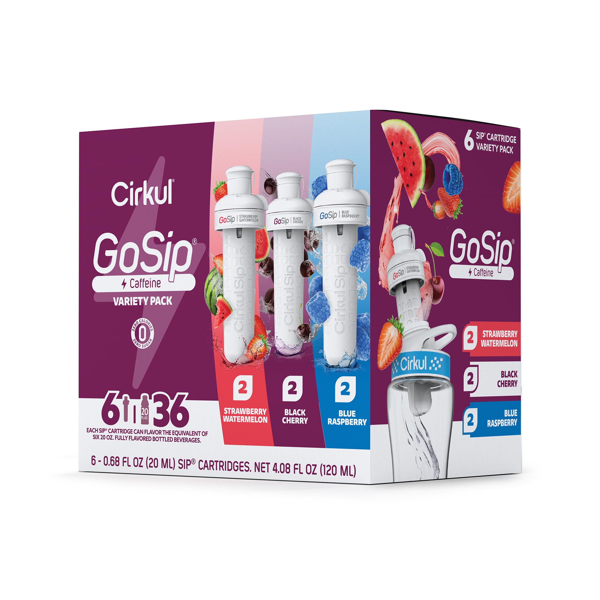 Amazon.com: Cirkul GoSip Flavor Cartridge Variety Pack with Caffeine, 6-Pack (2 Blue Raspberry ...