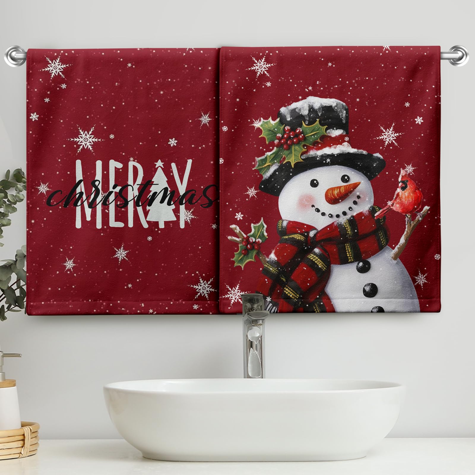 Amazon.com: Lealeg Merry Christmas Snowman Kitchen Dish Towels Winter ...
