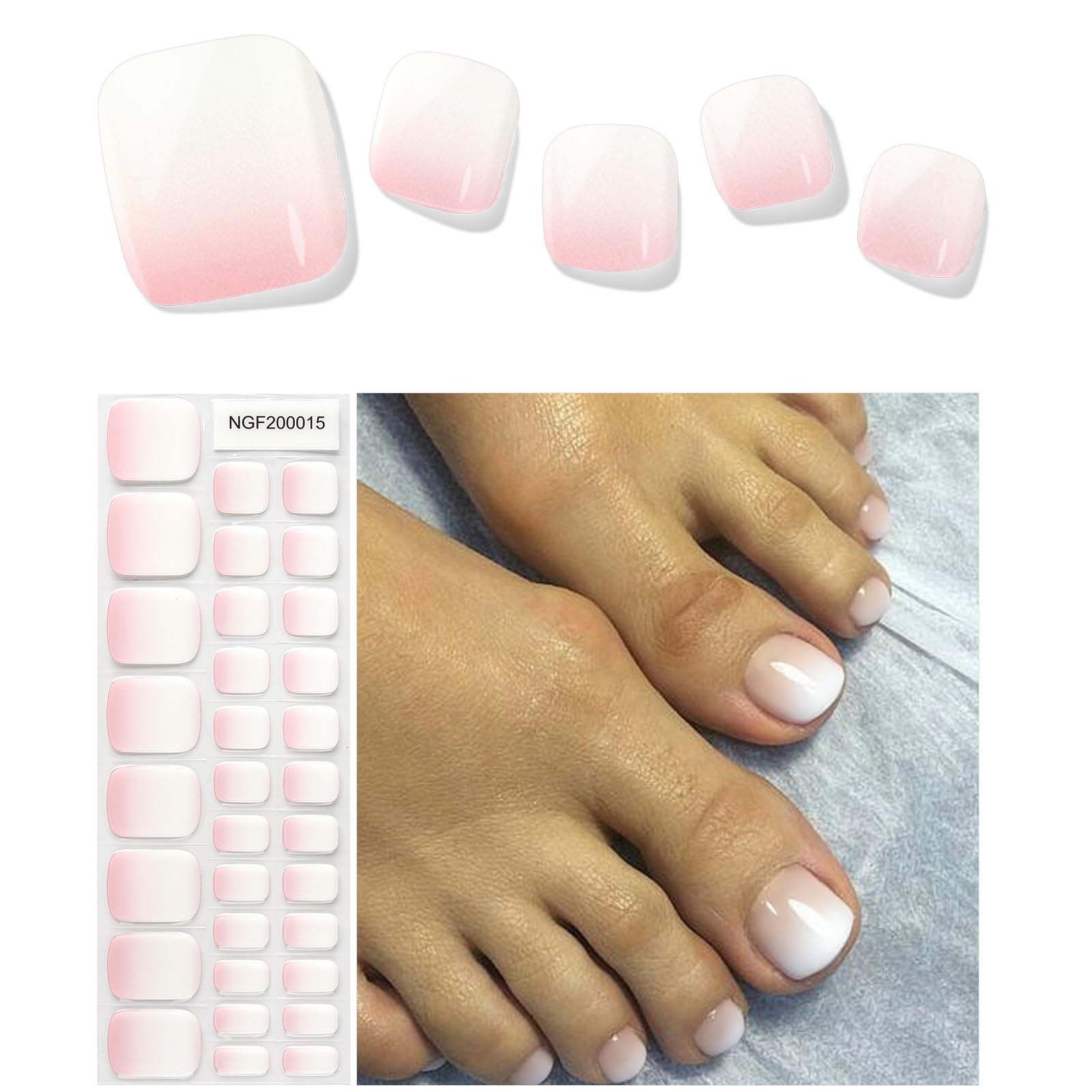 Amazon.com: Kalolary White Gel Toenail Strips, Pink Gradient Toenail ...