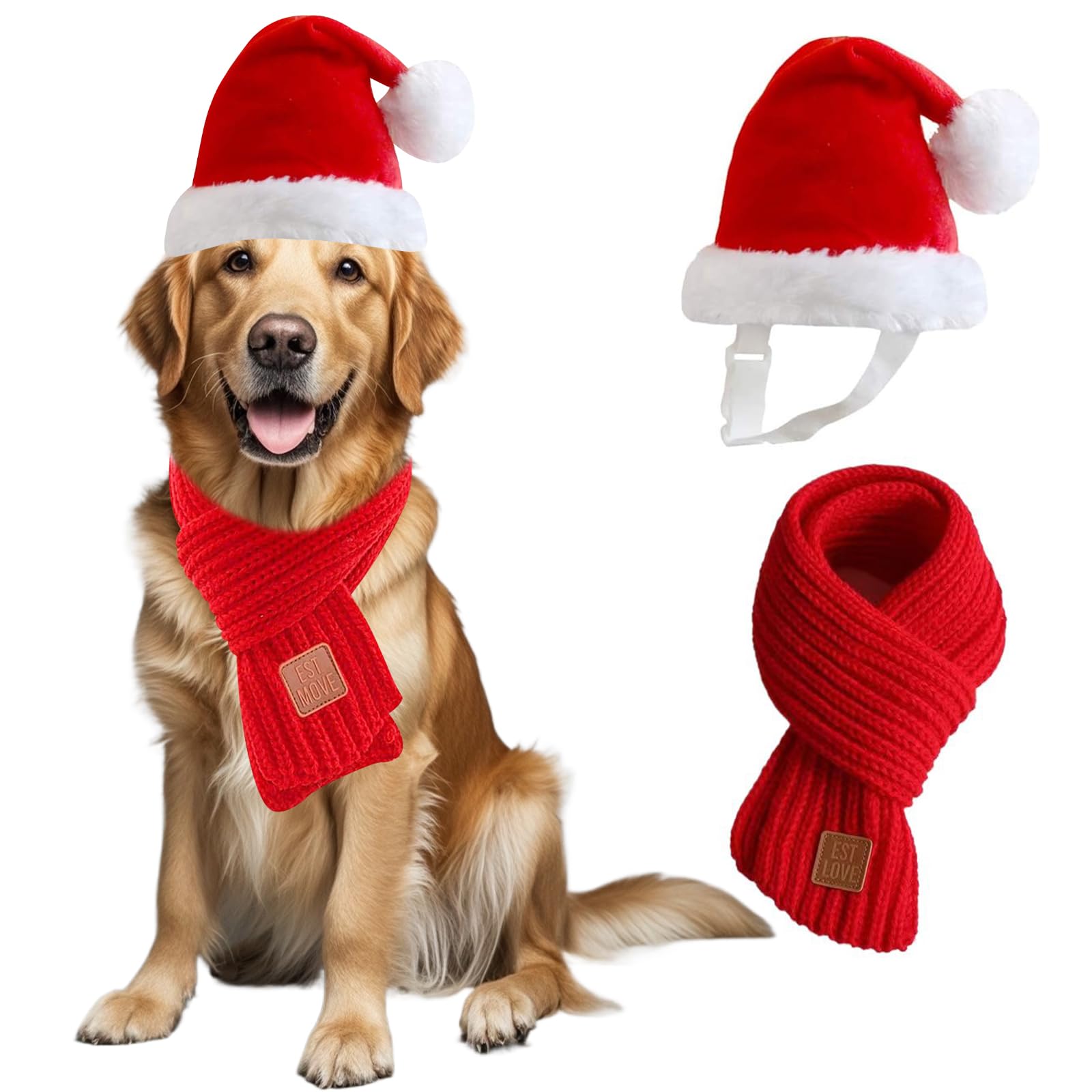 Amazon.com : Dog Christmas Hat & Scarf Set for Medium Large Dogs,2 PCS ...