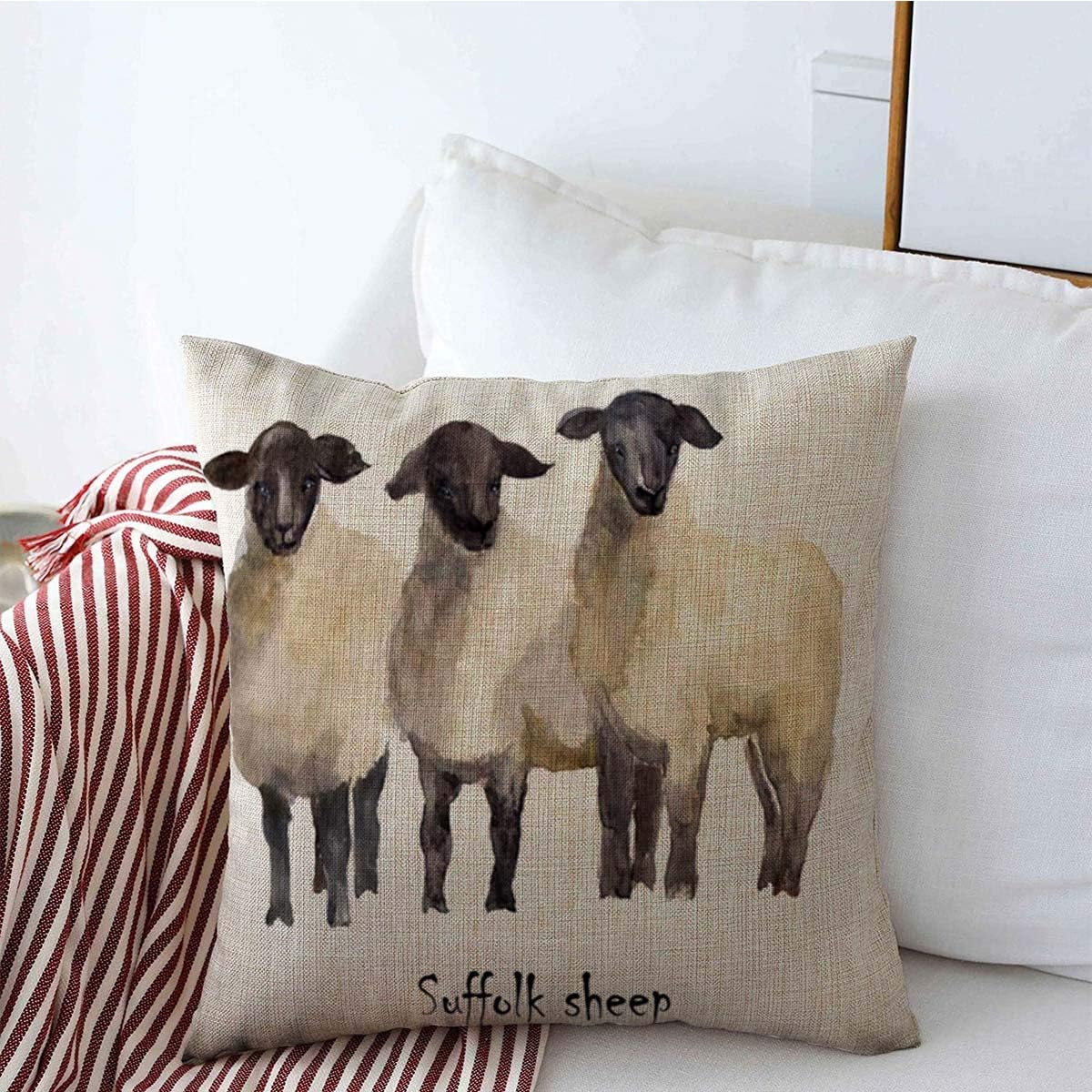 Amazon.com: Throw Pillow Covers Primitive Style Sheep Pillowslip Square ...