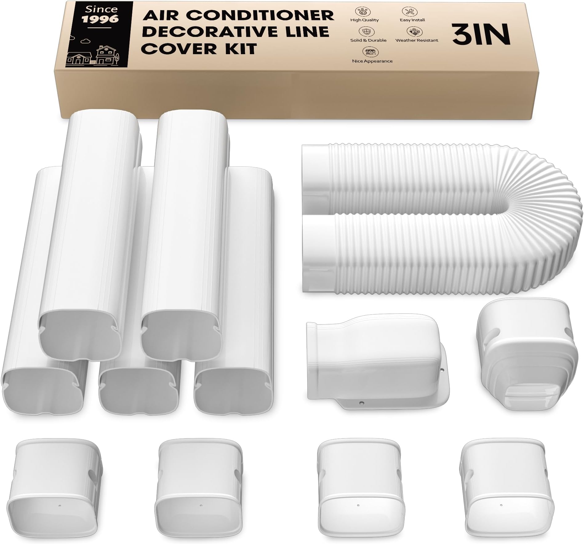 Amazon.com: Pearwow Decorative PVC Line Set Cover 3" W Flexible Pipe ...