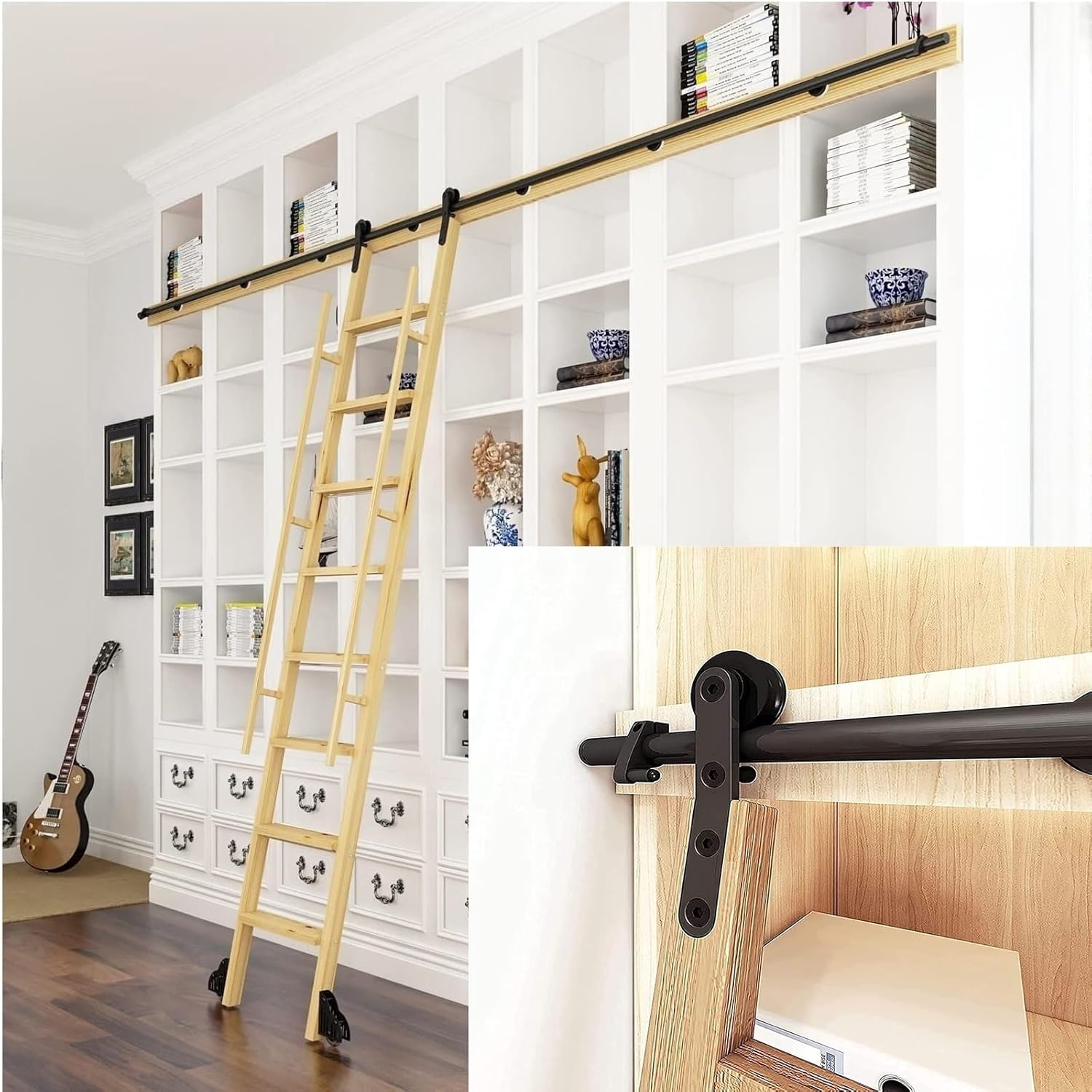 Amazon.co.jp: Sliding Ladder Rail Hardware Kit - Library Sliding Ladder ...
