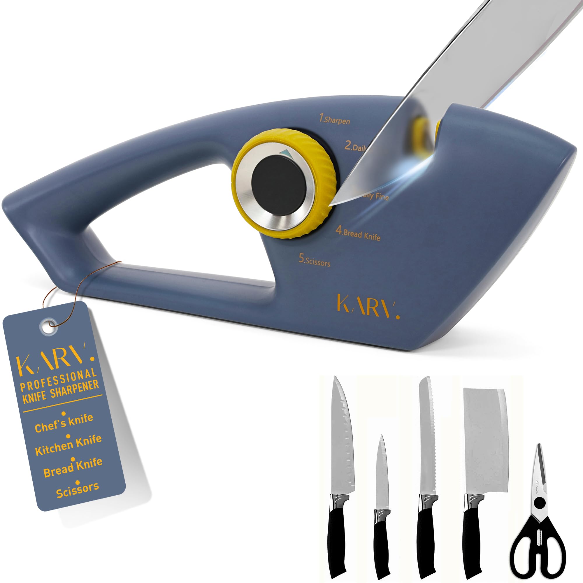 KARV Knife Sharpener Midnight Blue - 5-Stage Professional Kitchen Knife ...