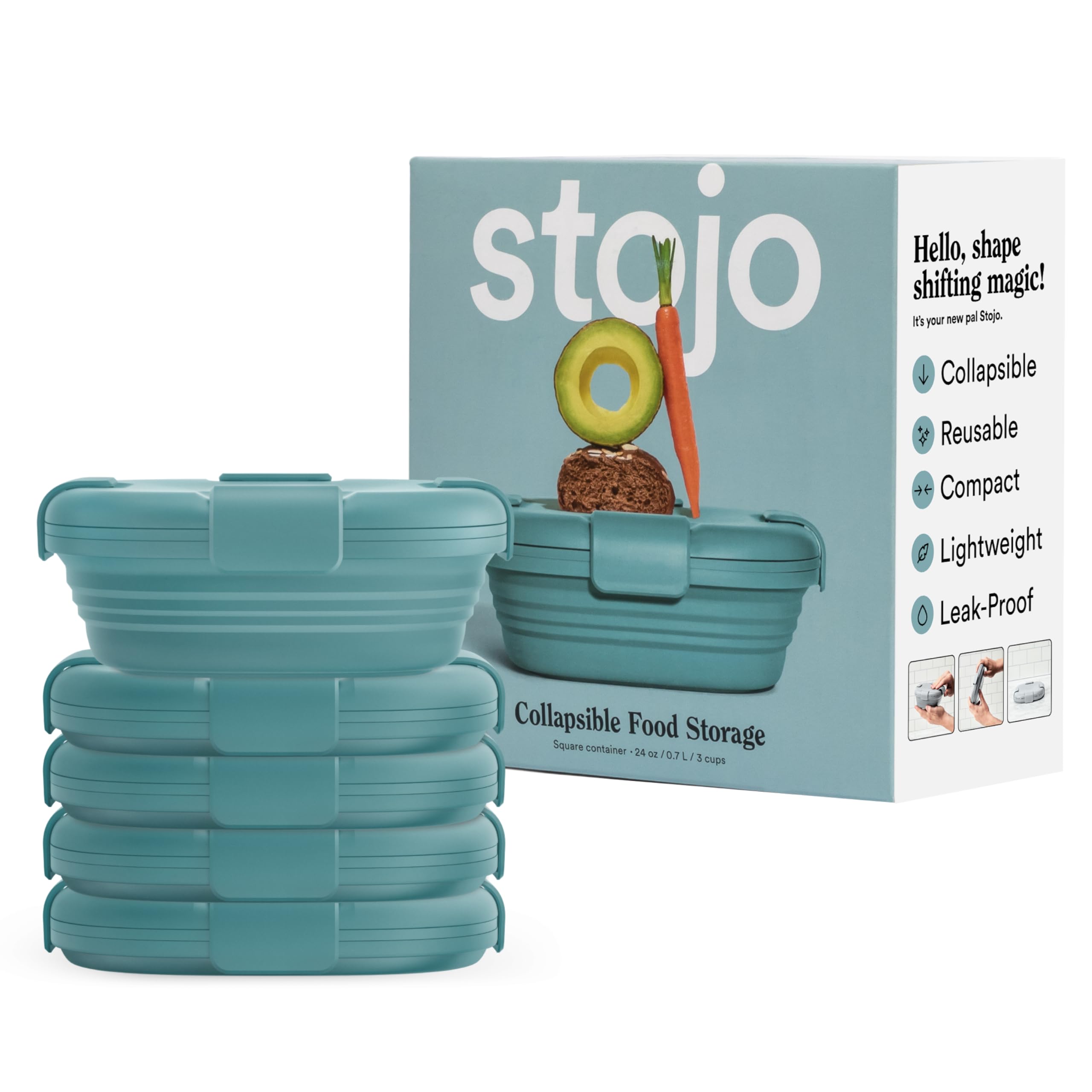 Amazon.com: STOJO Collapsible Sandwich Box – 24oz, Reusable Food ...