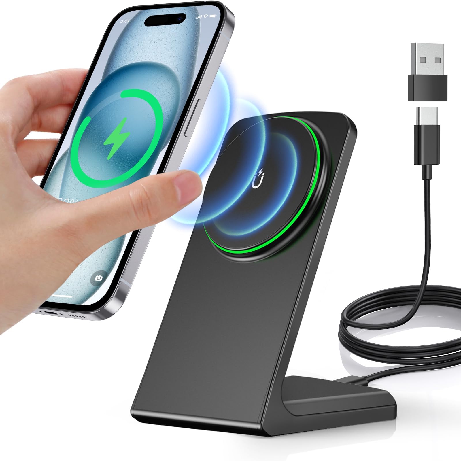 Amazon.com: Magnetic Wireless Charger Stand 15W Fast Mag-Safe Charger ...